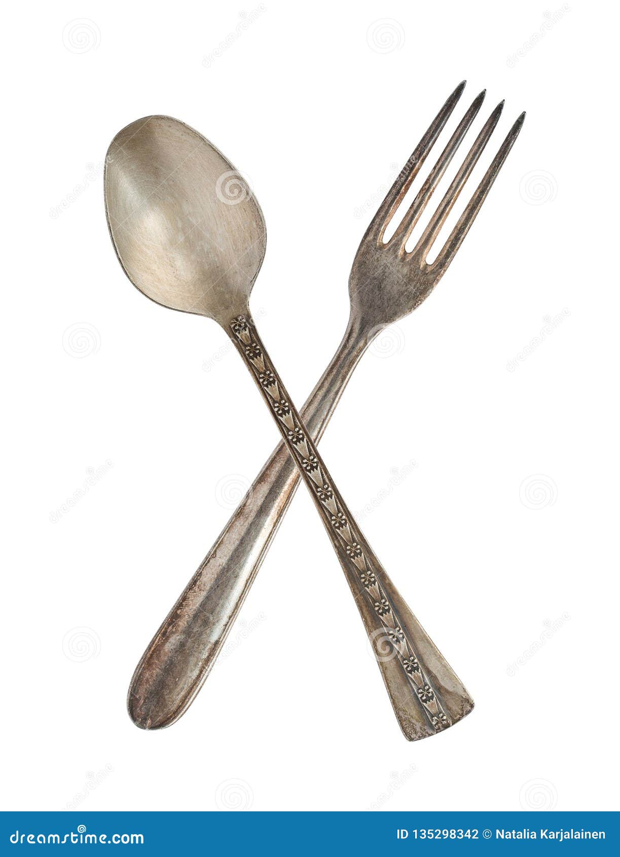 Crossed Vintage Spoon and Fork Isolated on Bell Background. Rustic ...