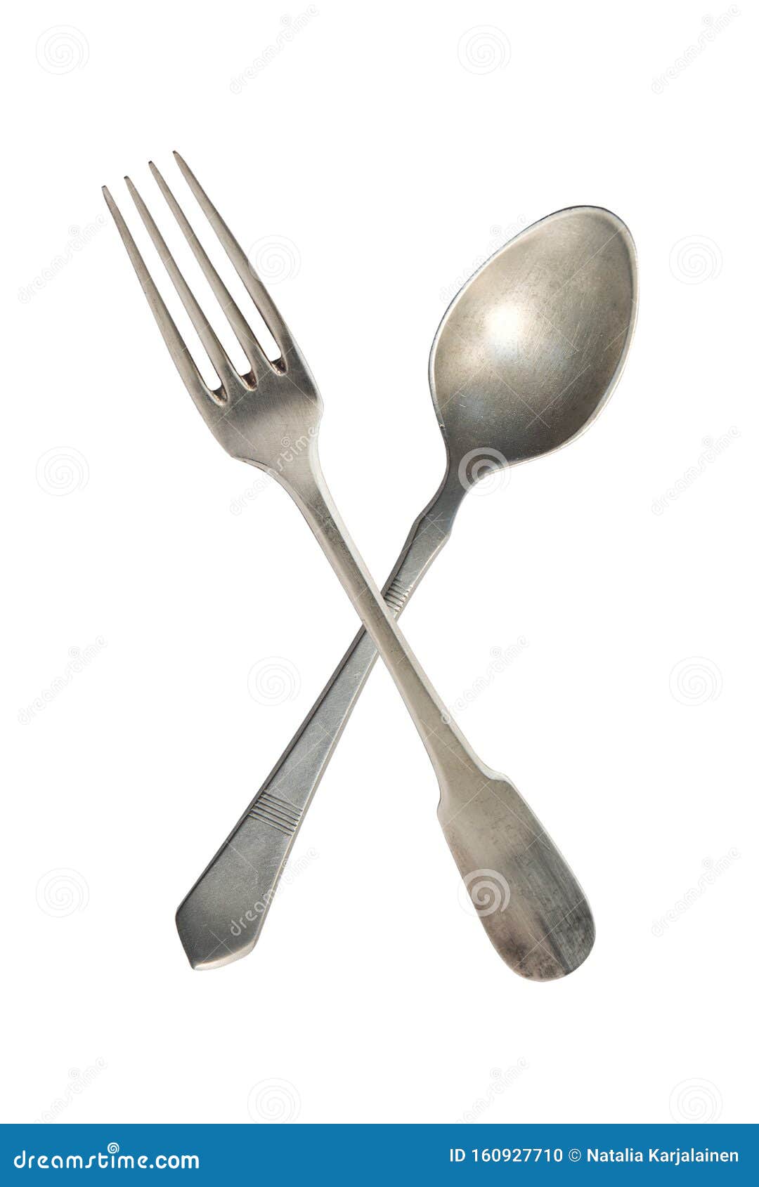 Crossed Vintage Spoon and Fork Isolated on Bell Background. Rustic ...