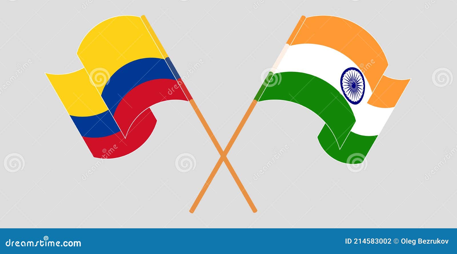 Crossed and Waving Flags of Colombia and India Stock Vector ...