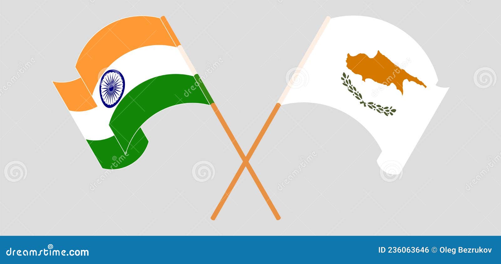 Crossed and Waving Flags of Cyprus and India Stock Vector ...