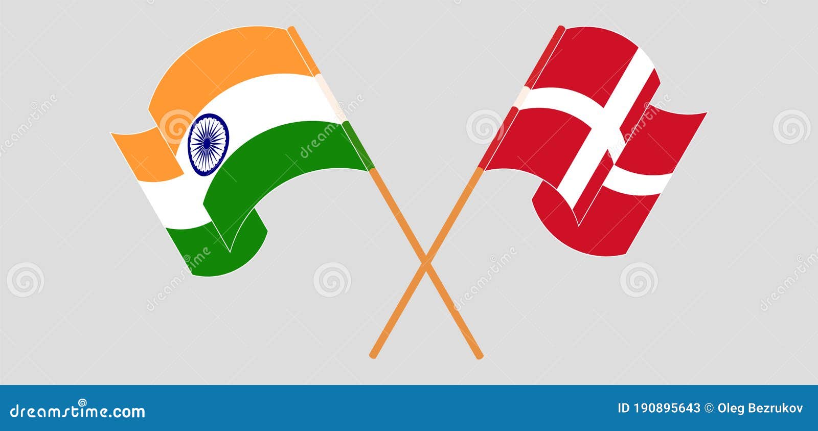Crossed and Waving Flags of India and Denmark Stock Vector ...