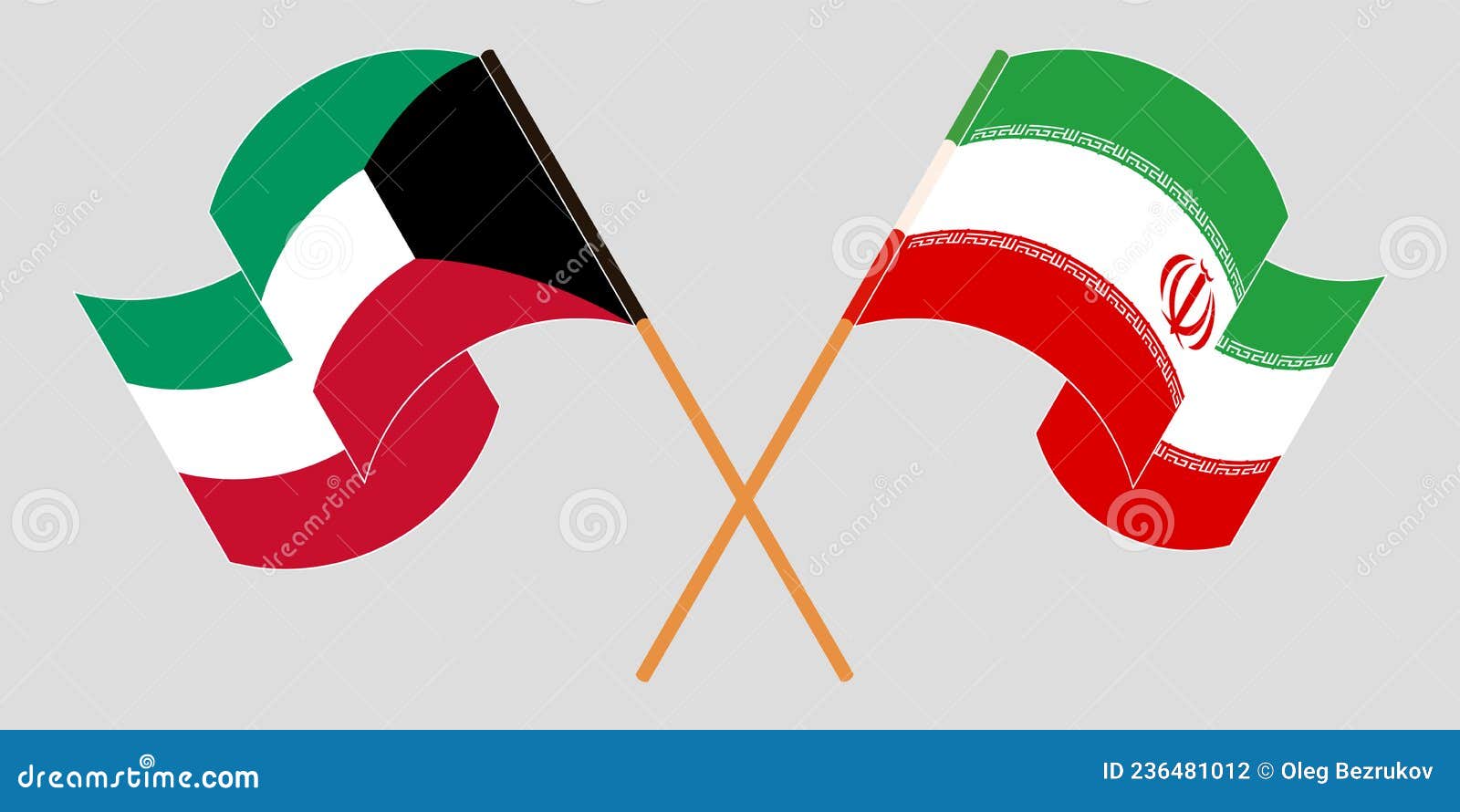Crossed and Waving Flags of Iran and Kuwait Stock Vector - Illustration ...