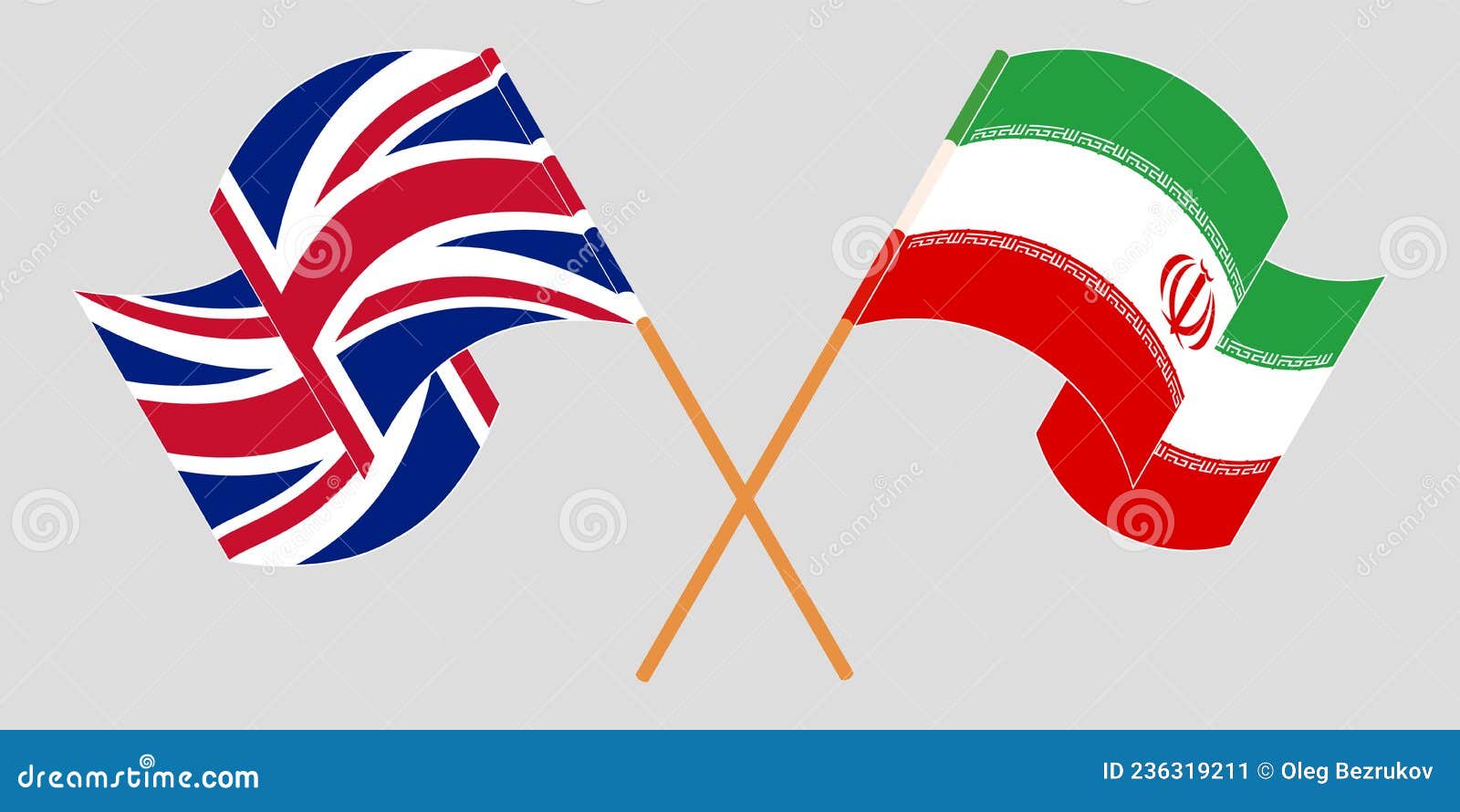 Crossed and Waving Flags of Iran and the UK Stock Vector - Illustration ...