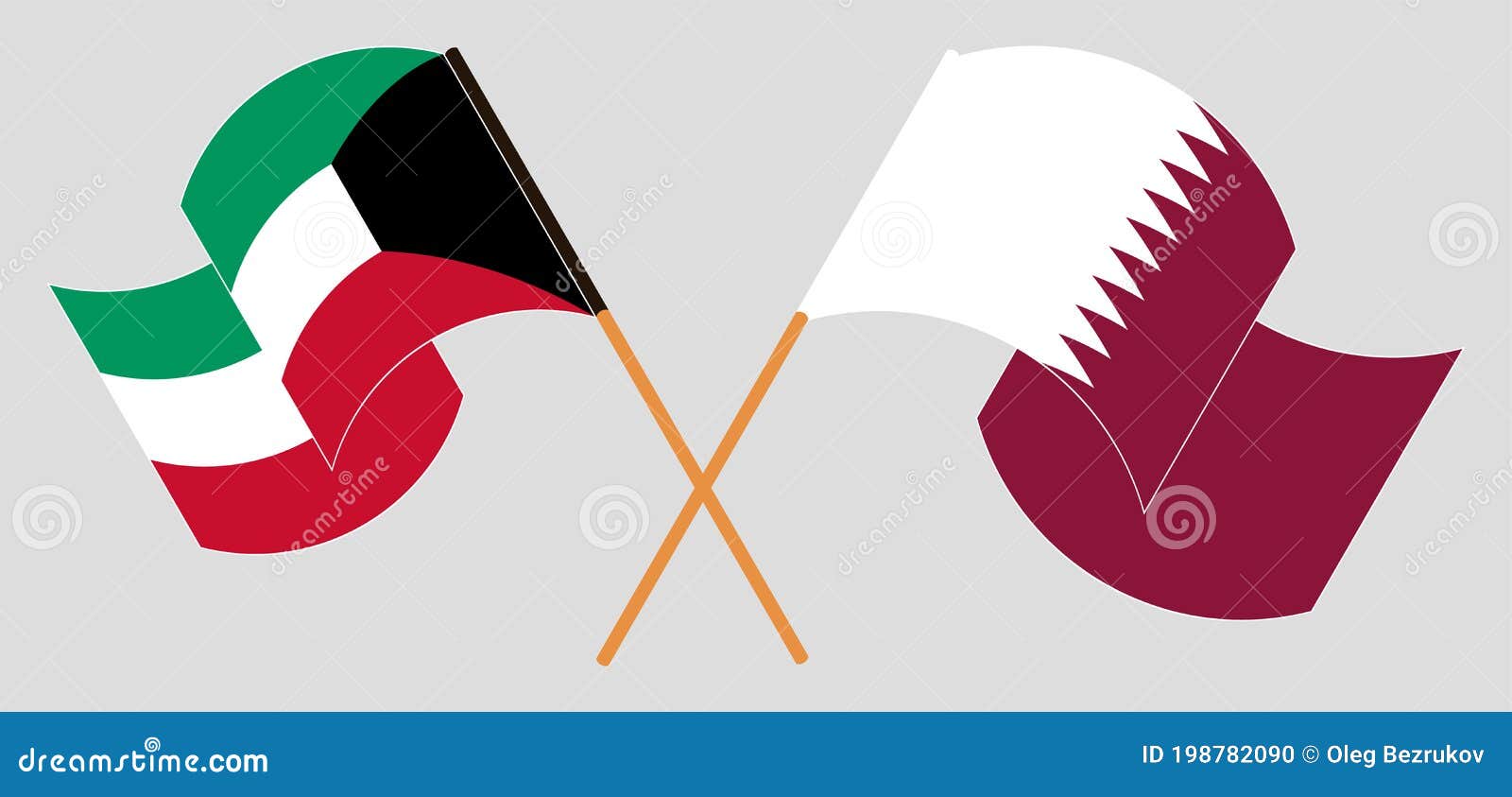 Crossed and Waving Flags of Kuwait and Qatar Stock Vector ...