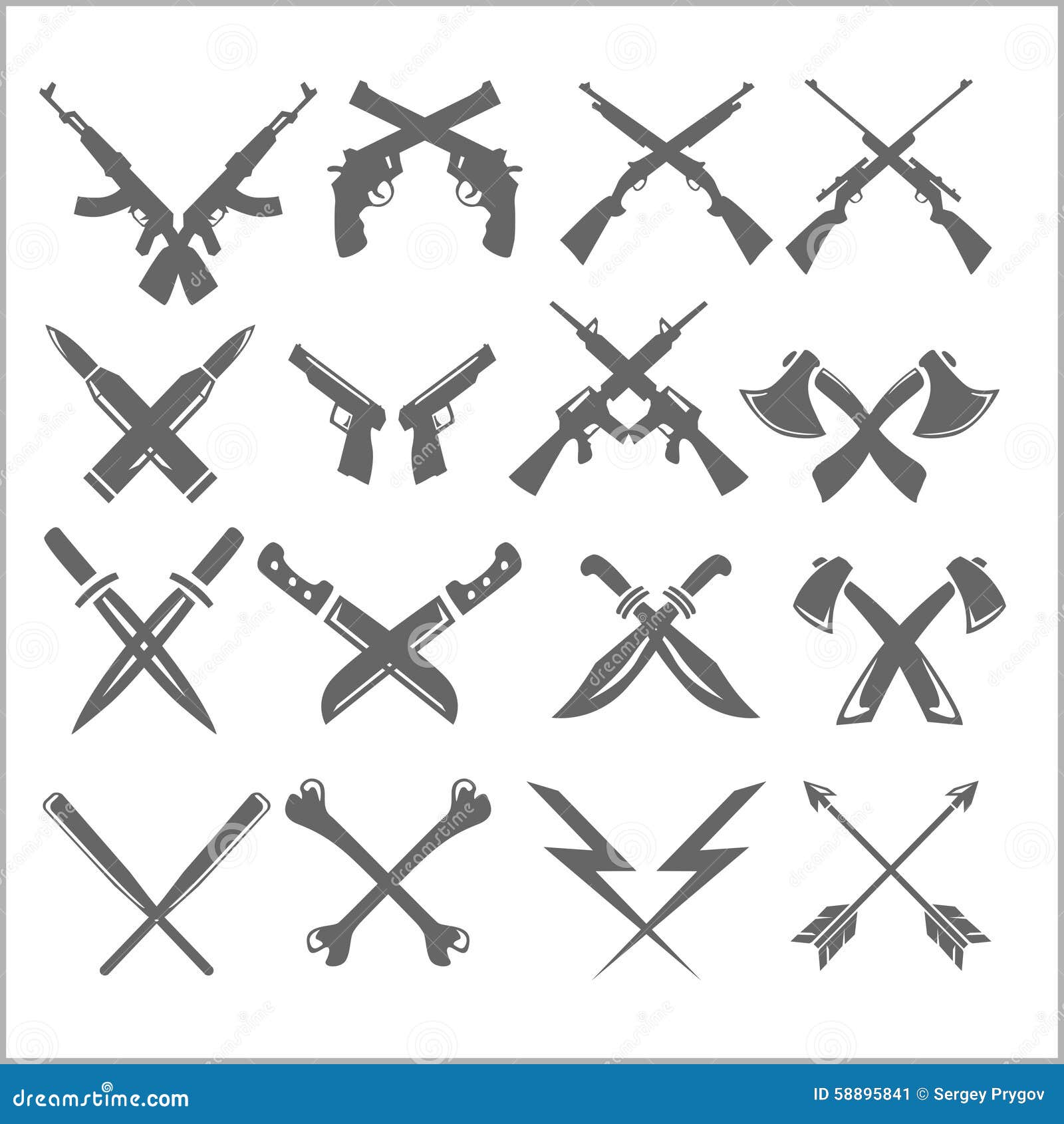 Crossed Weapons Vector Collection in White Stock Vector - Illustration ...
