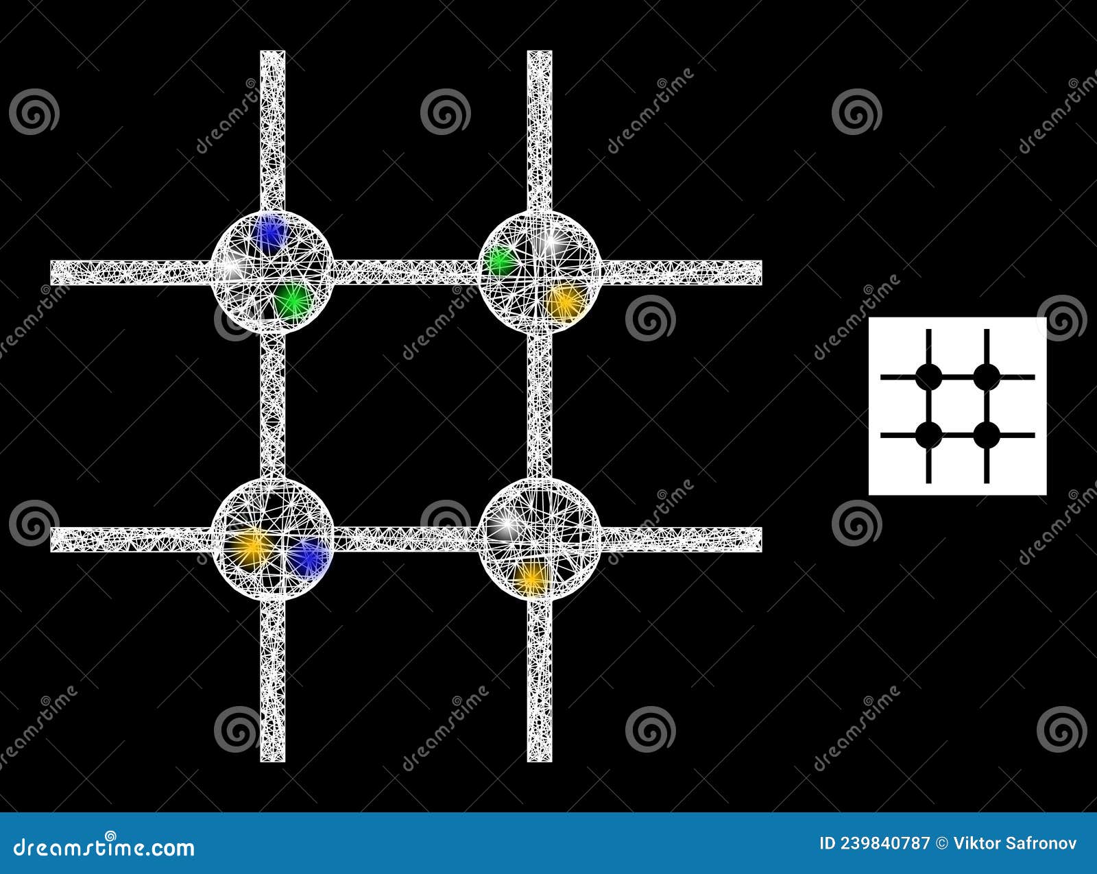 Crossed Web Mesh Incomplete Grid Structure Icon with Colored Lightspots ...