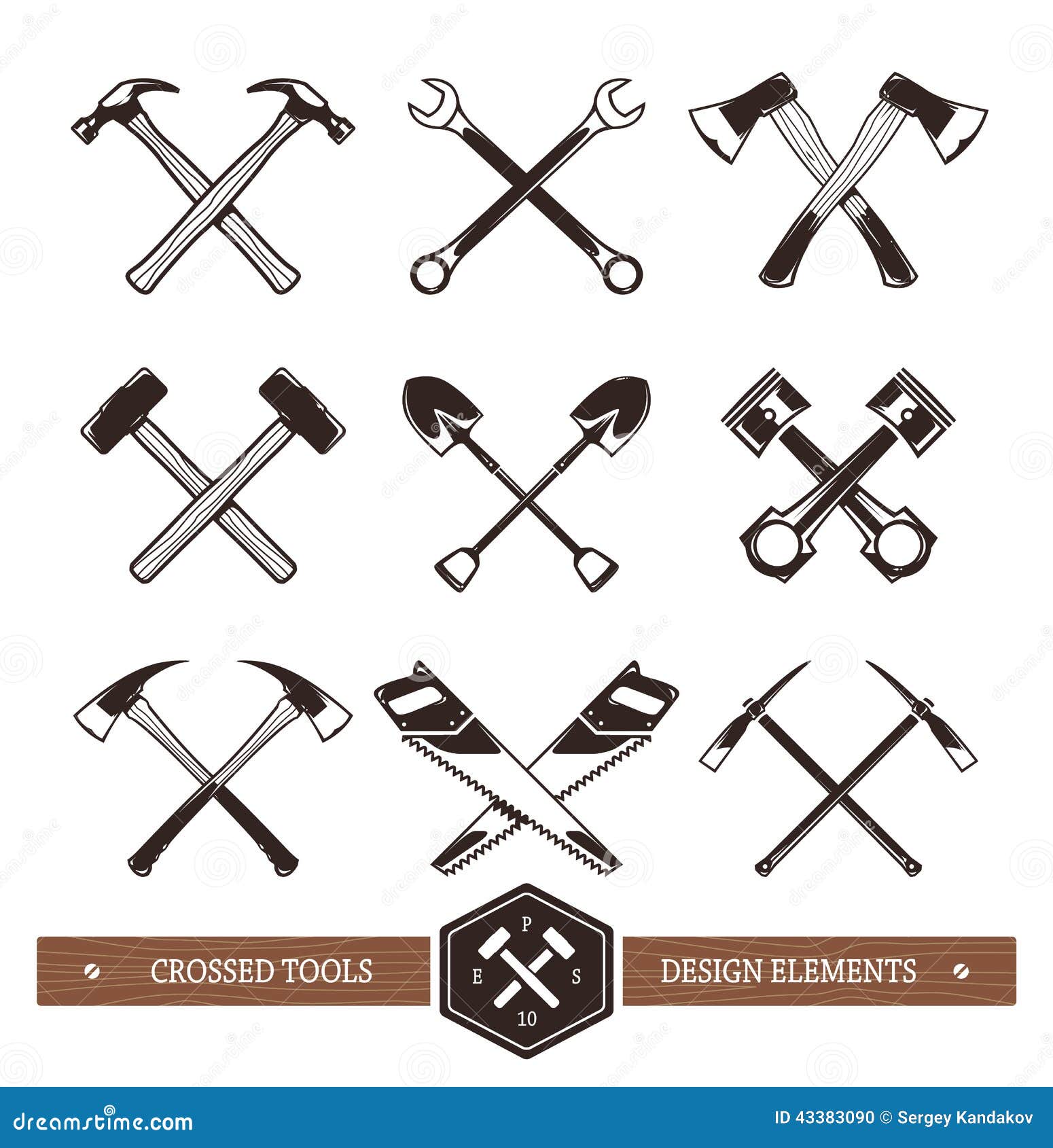 Crossed Work Tools stock vector. Illustration of element - 43383090