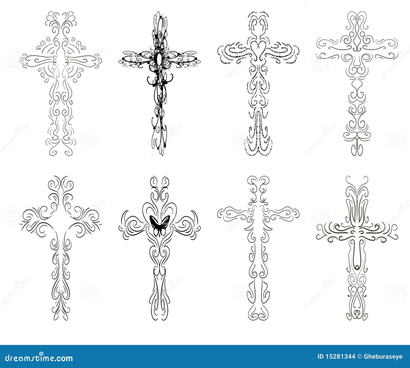 Set of Artistic Crosses in Black, Religion, Fantasy, Isolated. Stock ...