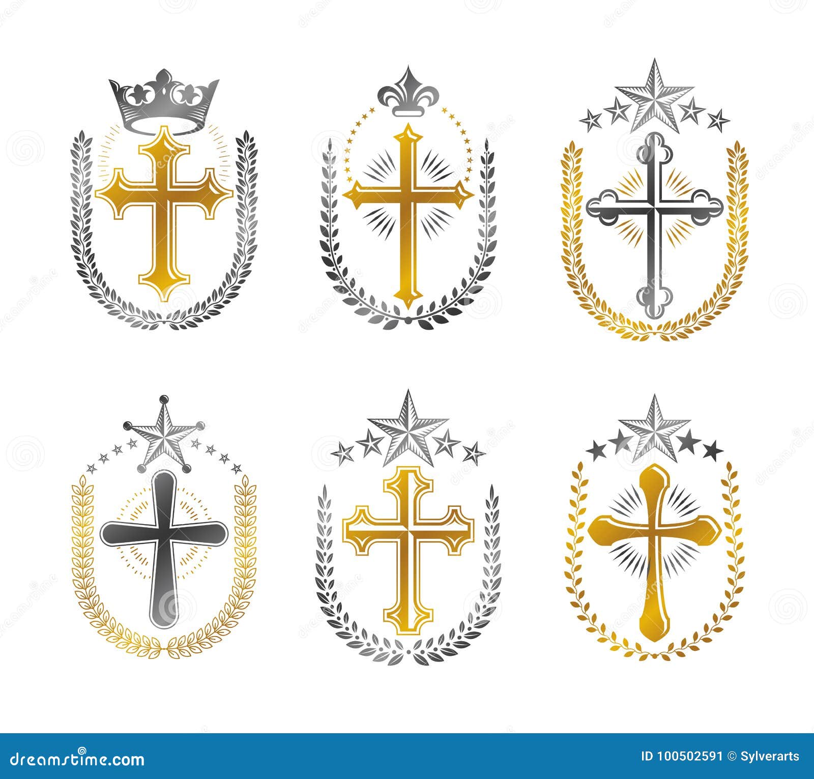 Crosses of Christianity Emblems Set. Heraldic Vector Design Elem Stock ...