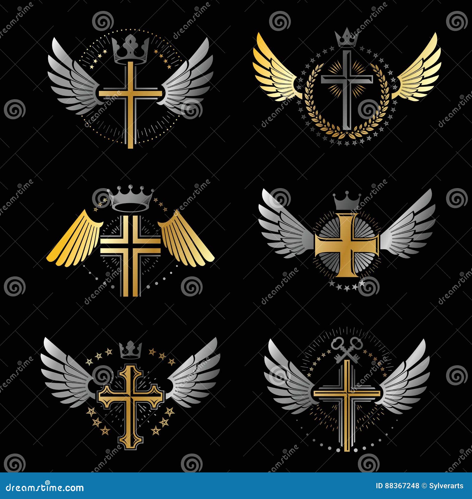 Crosses of Christianity Emblems Set. Heraldic Vector Design Elem Stock ...