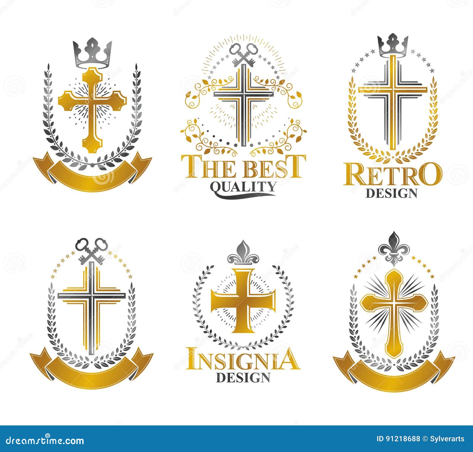 Crosses of Christianity Emblems Set. Heraldic Vector Design Elem Stock ...