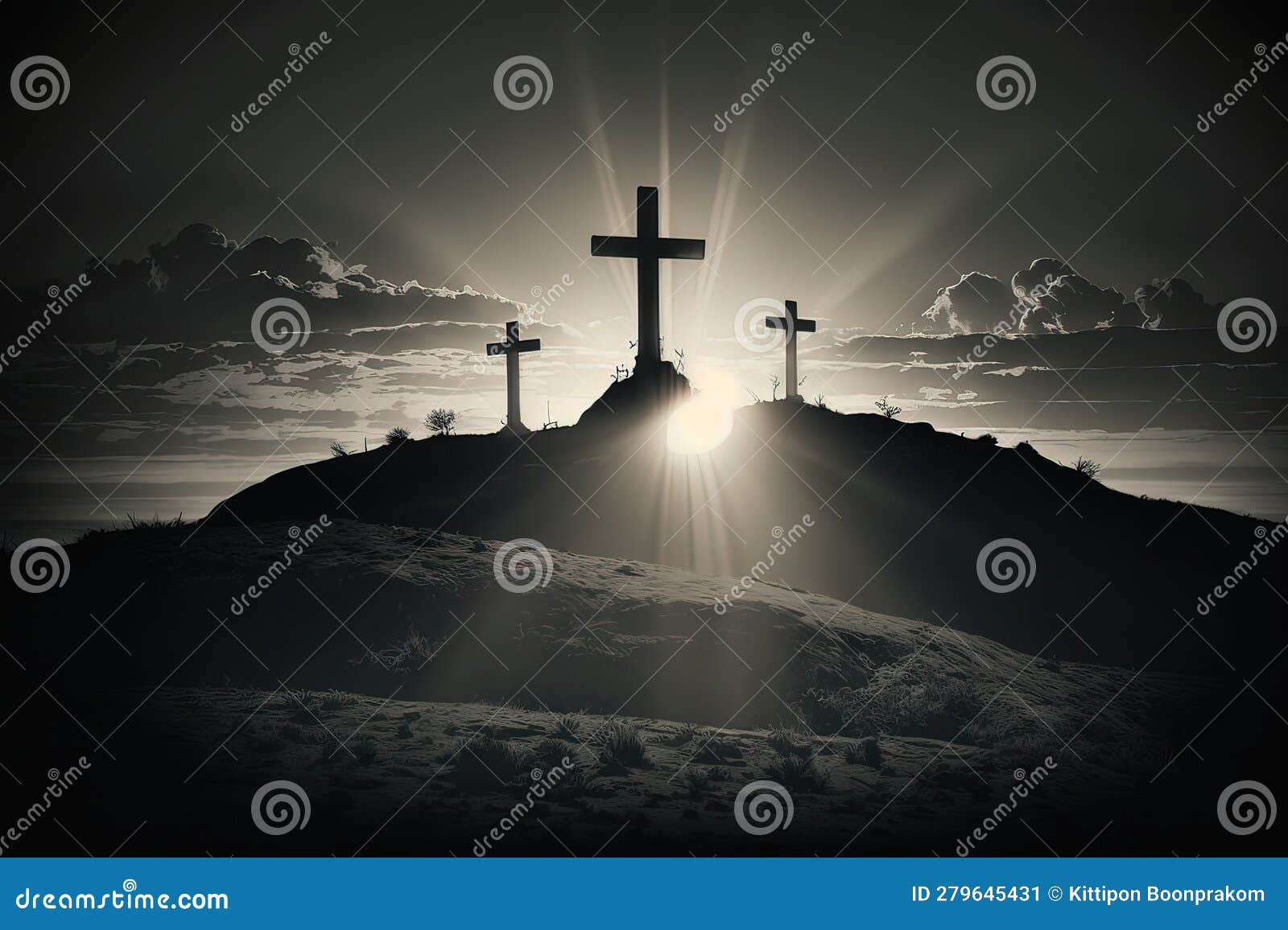 Crosses in the Dark with Rays of Light Coming through the Clouds Stock ...
