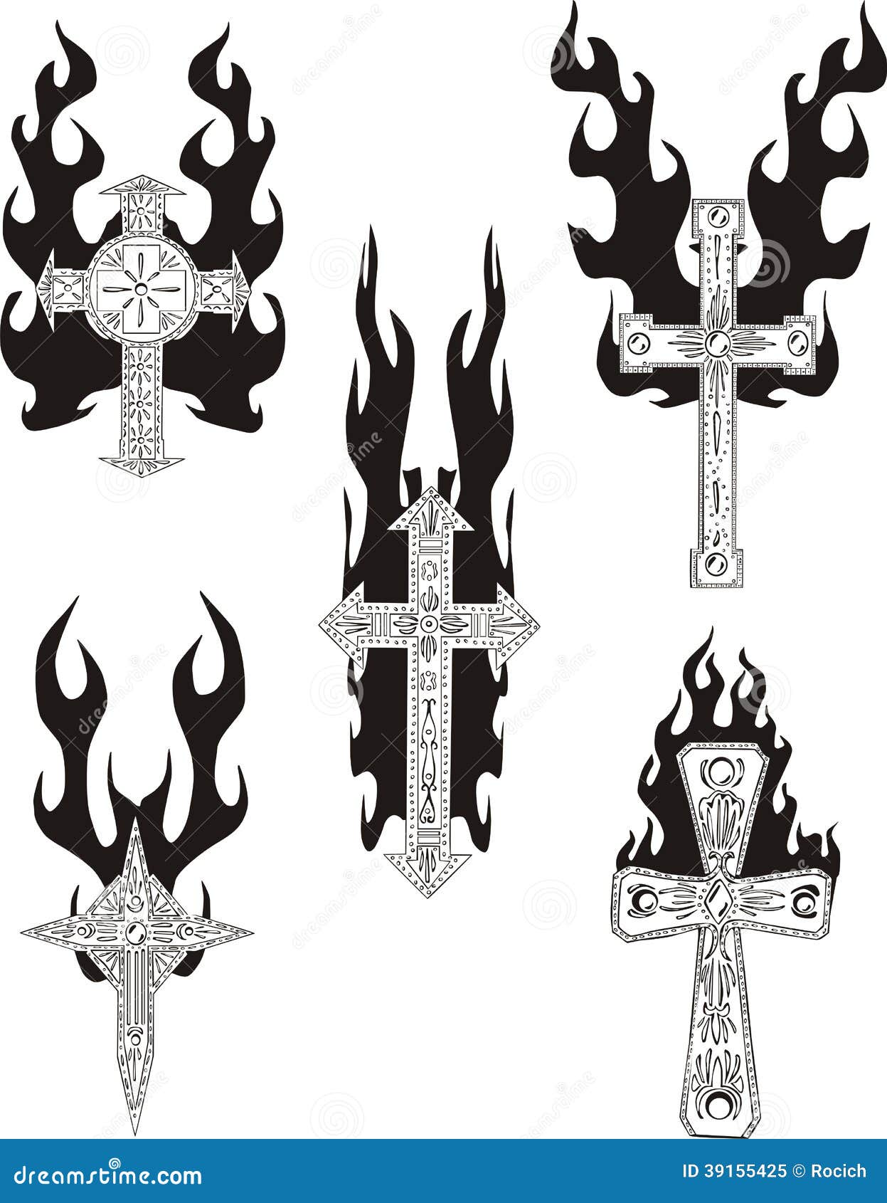 Crosses with flames stock vector. Illustration of decor - 39155425