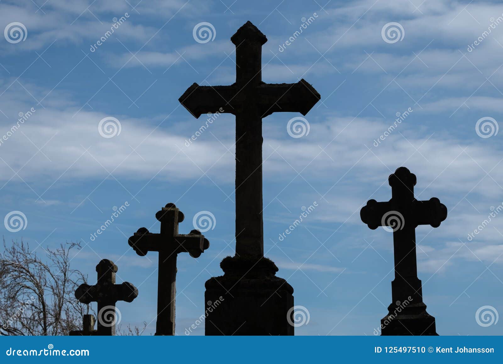Crosses on Graveyard in Silhouette Stock Photo - Image of death ...