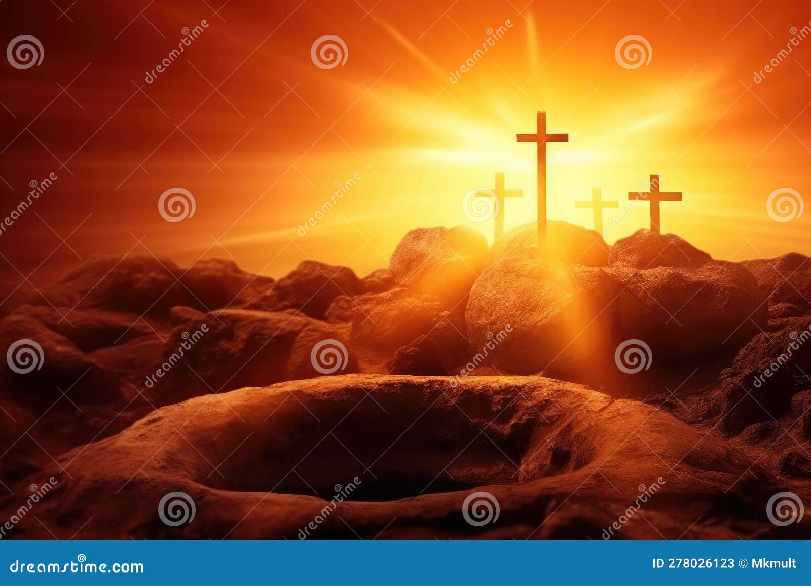 Crosses on a Hill with the Sun Shining on Them Generative AI Stock ...