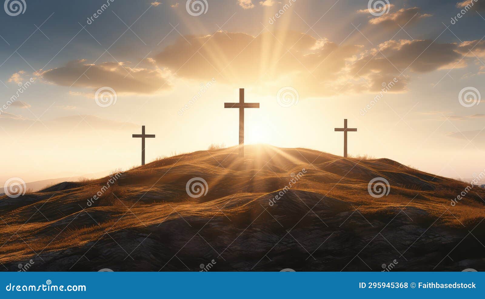 Crosses on the Hill at Sunset. Easter Stock Illustration - Illustration ...