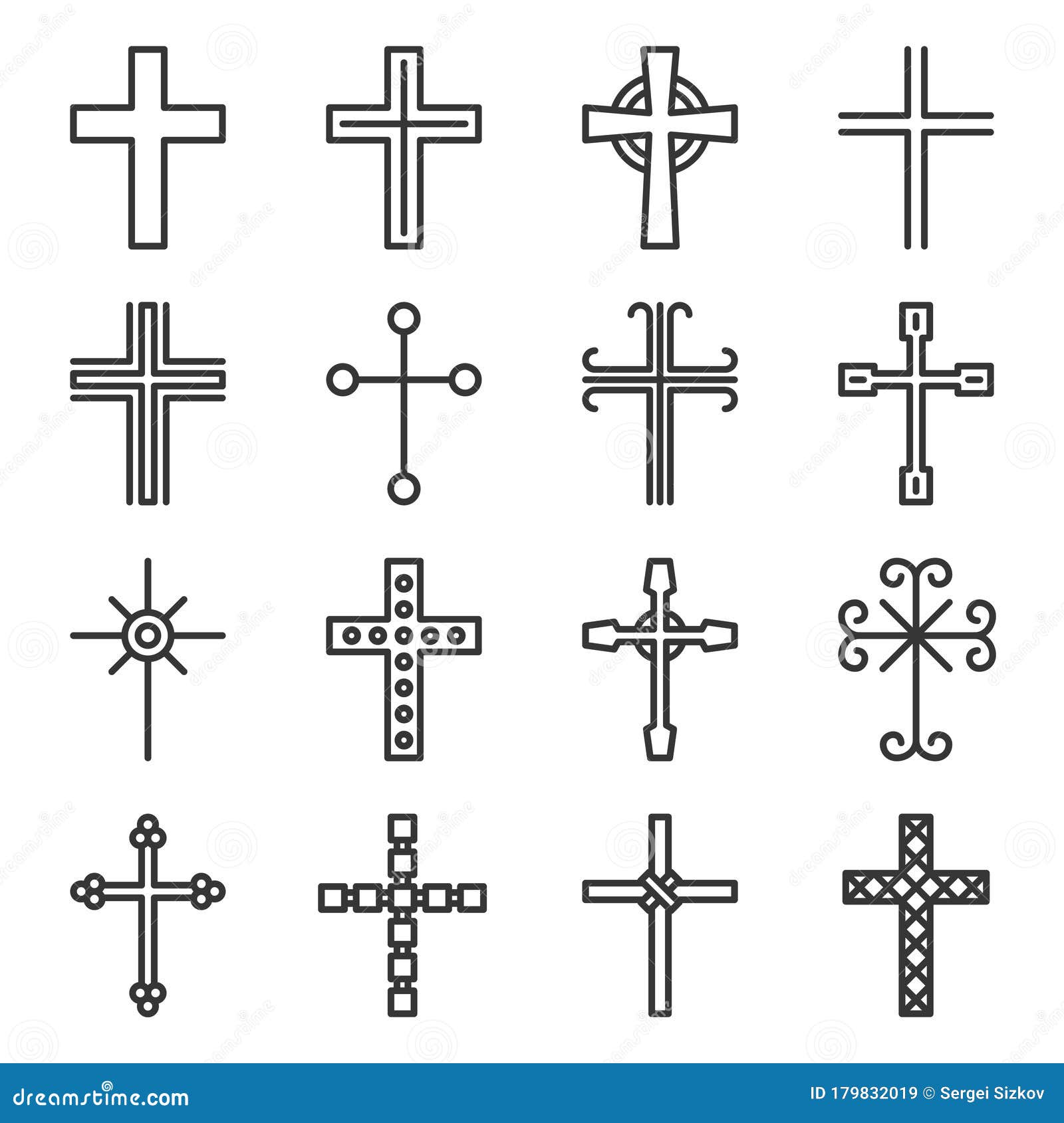 Crosses Icons Set on White Background. Line Style Vector Stock Vector ...