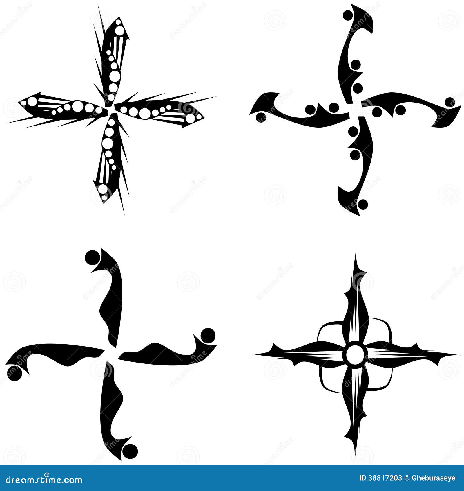 Set of Artistic Crosses in Black Isolated Stock Illustration ...