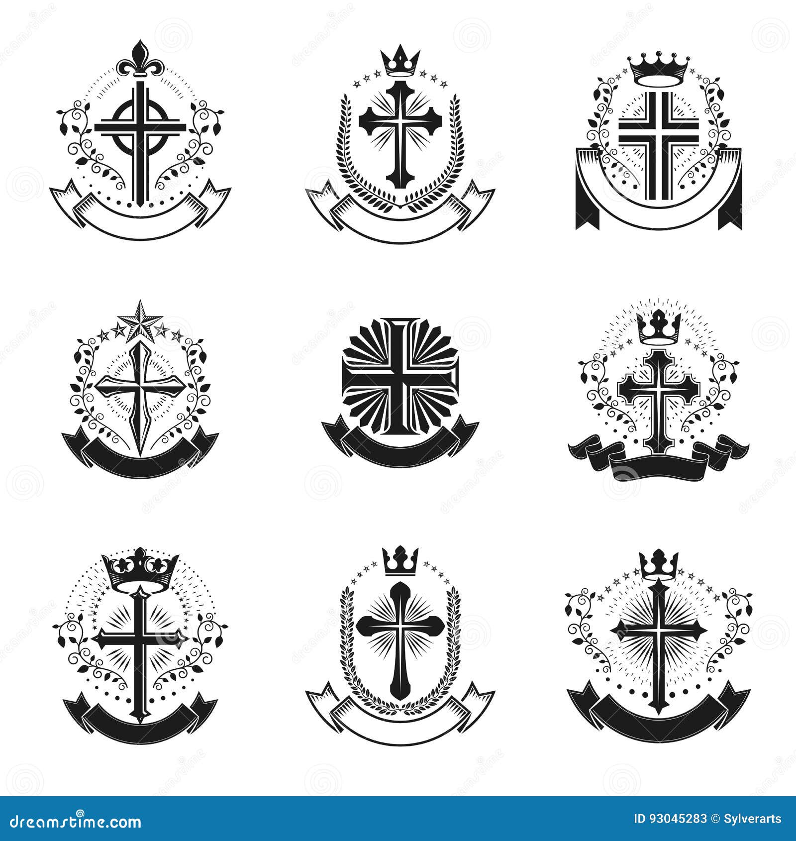 Crosses Religious Emblems Set. Heraldic Coat of Arms, Vintage Vector ...