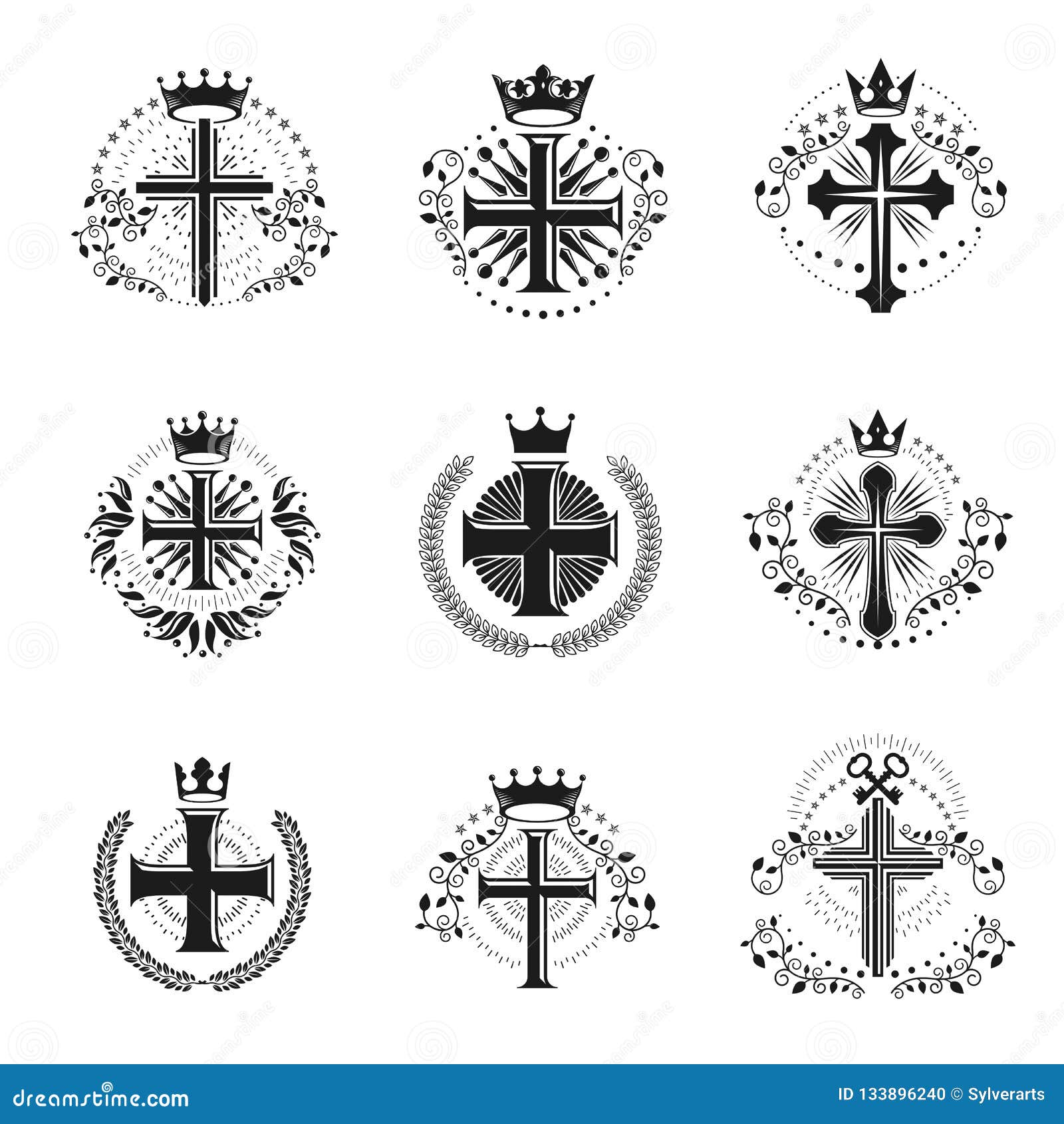 Crosses Religious Emblems Set. Heraldic Coat of Arms, Vintage Vector ...