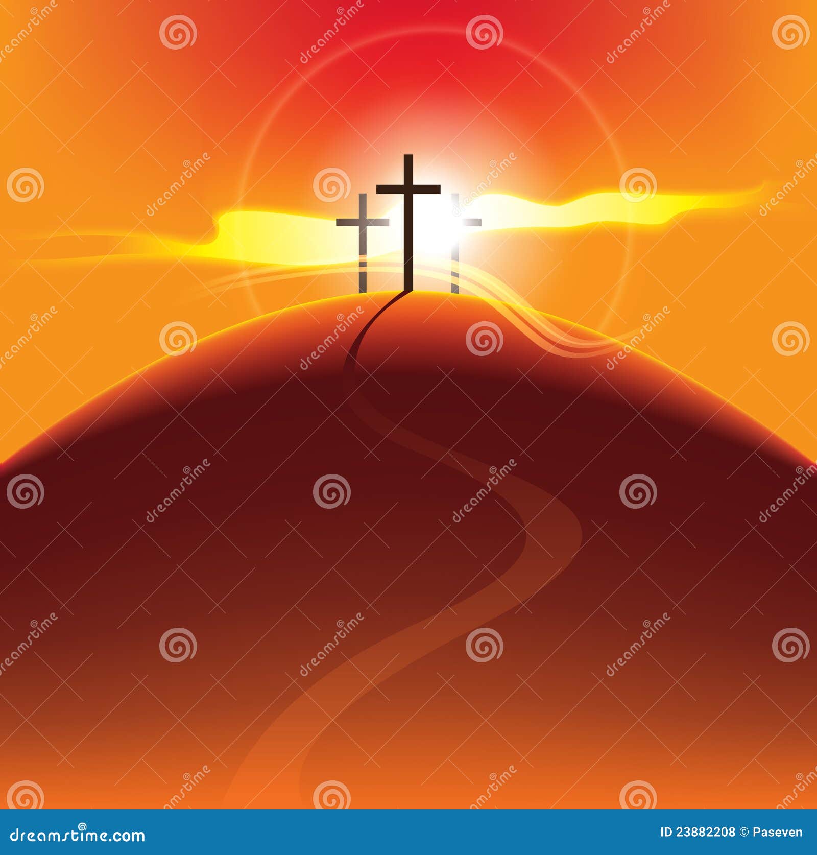 Crosses at sunset stock illustration. Illustration of landscape - 23882208