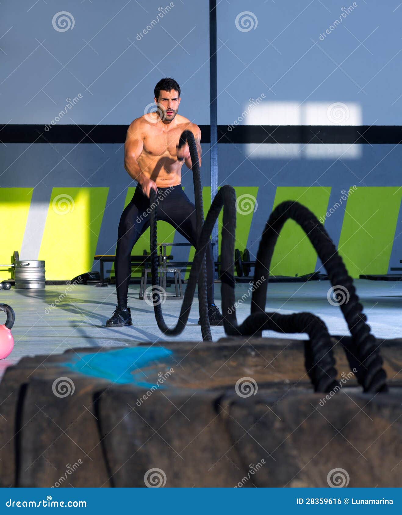 Crossfit Battling Ropes at Gym Workout Exercise Stock Photo - Image of ...