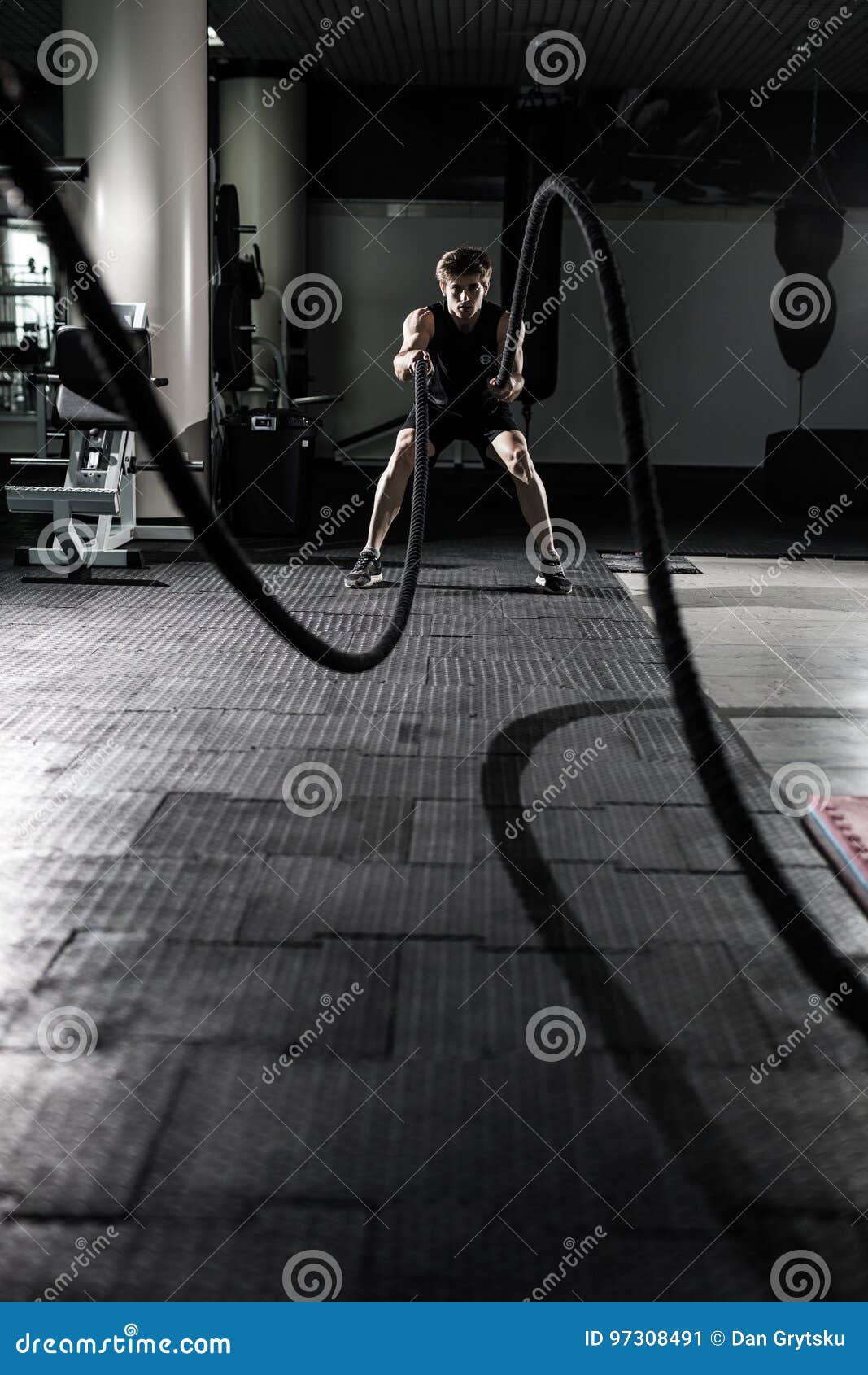 Crossfit Battling Ropes at Gym Workout Exercise. Crossfit Stock Image ...