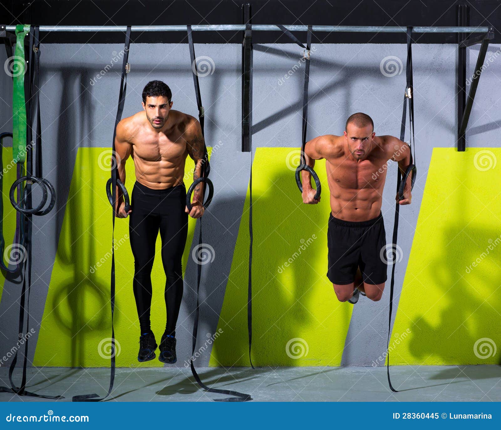 Crossfit Dip Ring Two Men Workout at Gym Stock Image - Image of ...