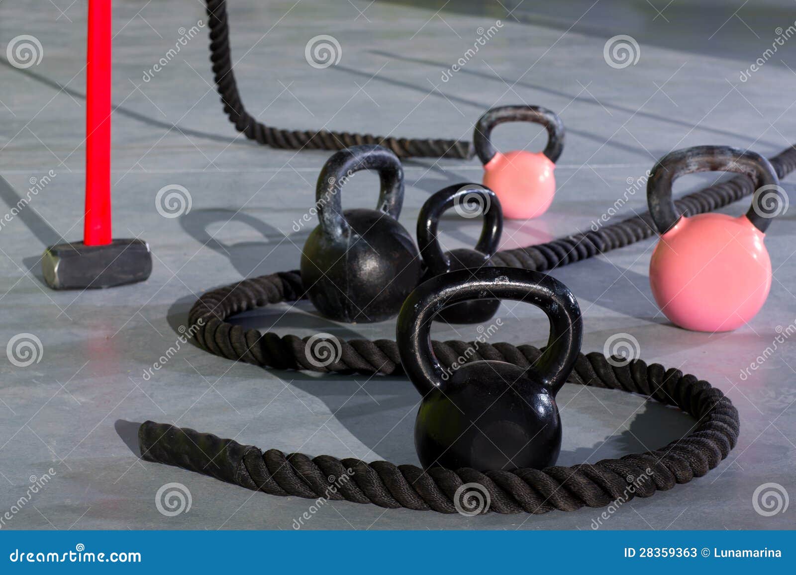 Crossfit Kettlebells Ropes and Hammer Stock Image - Image of dumbbell ...