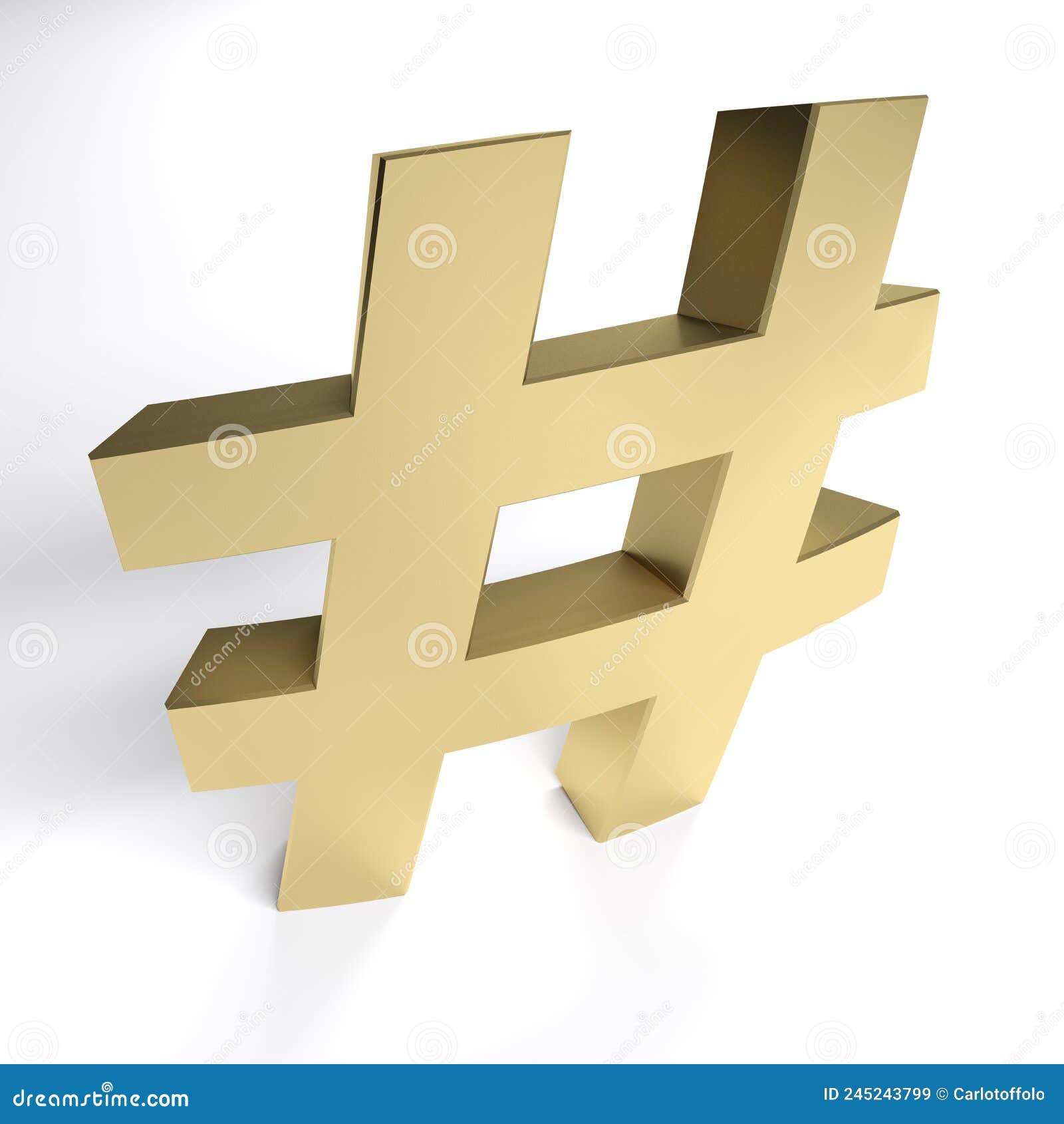 Crosshatch Brass Symbol on White Background - 3D Rendering Illustration ...