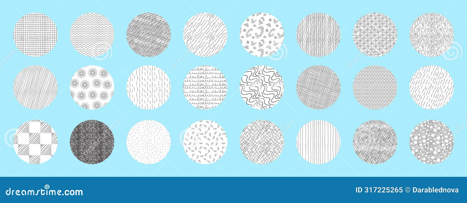 Crosshatch Pattern Circles Set. Different Textures Made in Hand Drawn ...
