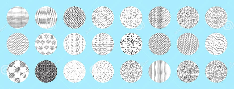 Crosshatch Pattern Circles Set. Different Textures Made in Hand Drawn ...