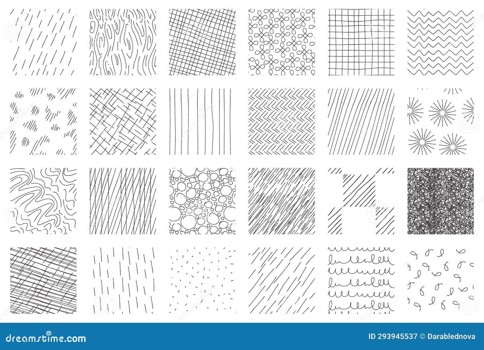 Crosshatch Pattern Set. Different Seamless Textures Made in Hand Drawn ...