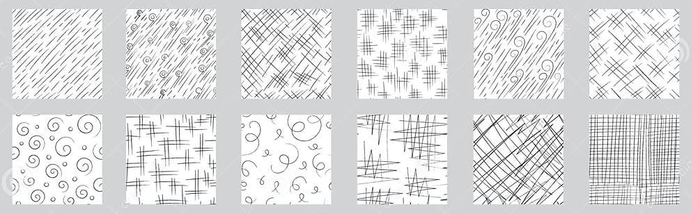Crosshatch Pattern Set. Seamless Hand Draw Pattern. Simple Crosshatch ...