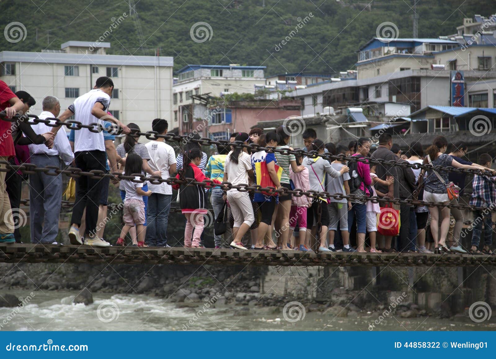 Crossing chain bridge editorial photography. Image of people - 44858322