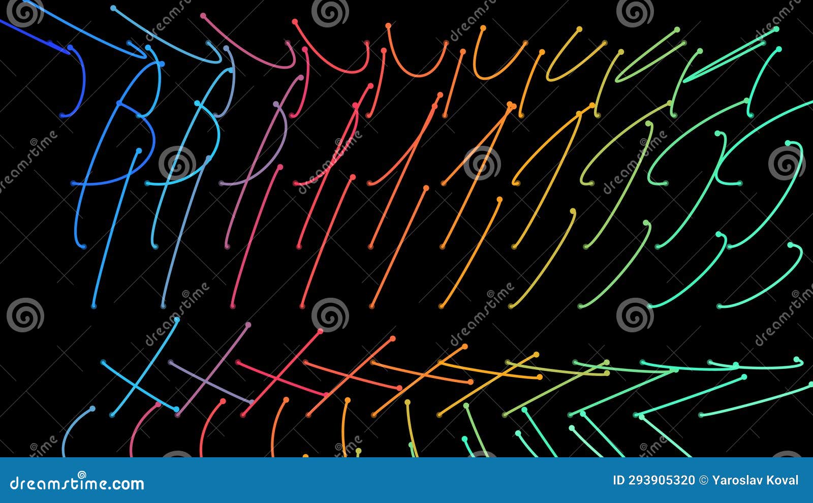 Crossing Light Beams. Energy Flow Laser Lines. Neon Plexus Knots. Curved Guide Path In Space Of ...