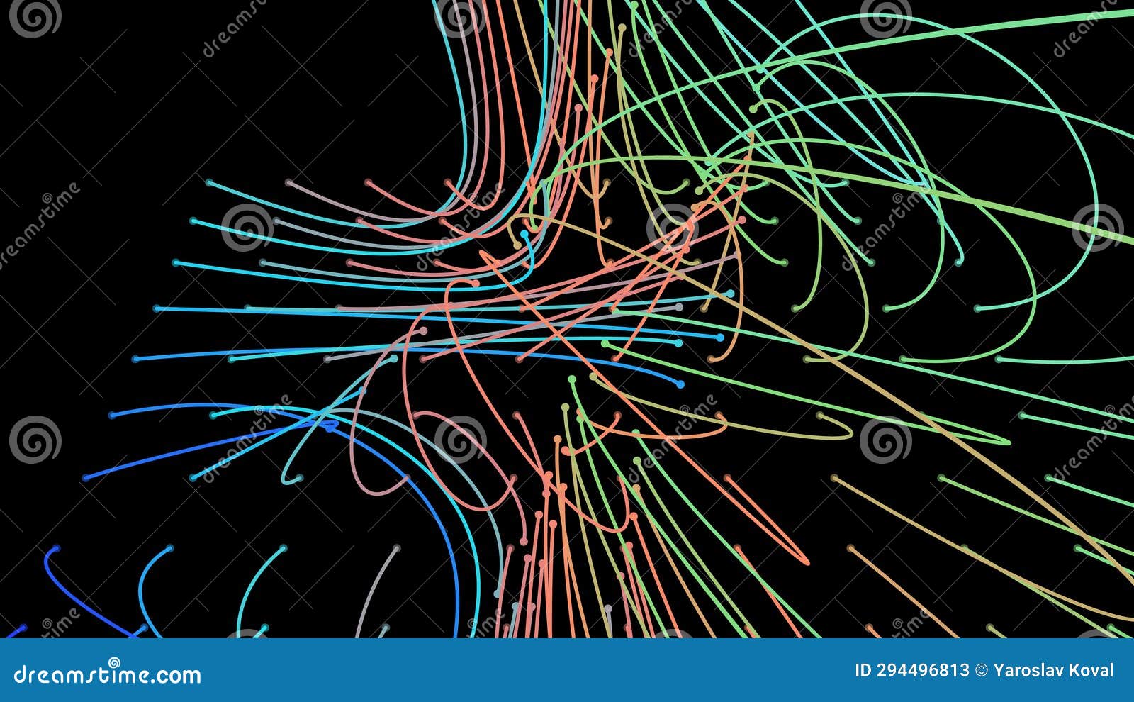 Crossing Light Beams. Energy Flow Laser Lines. Neon Plexus Knots. Curved Guide Path In Space Of ...