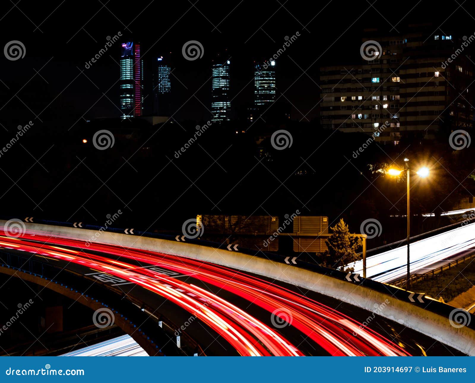 Crossing of Luminous Trails Caused by Car Lights at Night Editorial ...