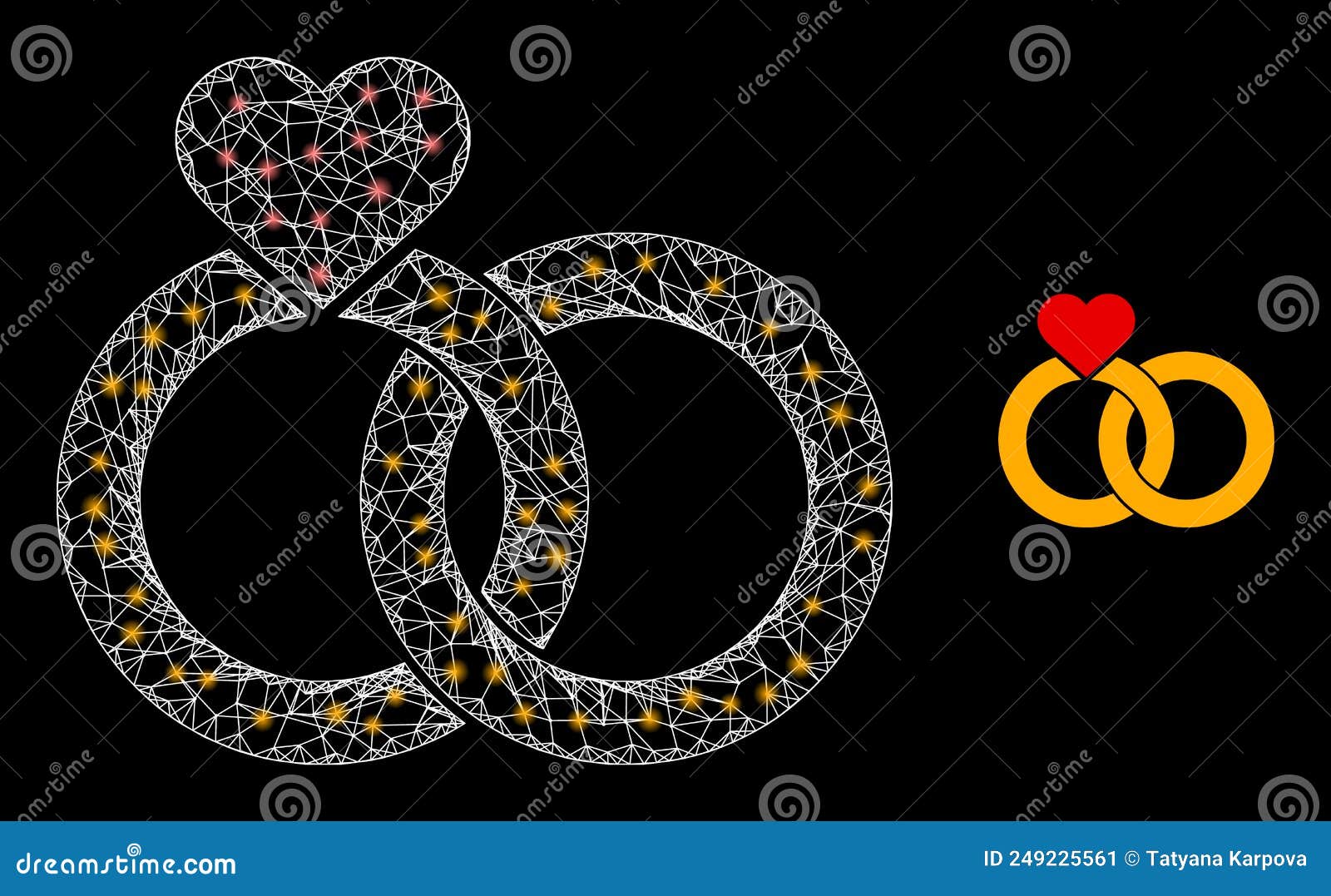 Network Wedding Rings Mesh Icon with Constellation Light Spots Stock ...