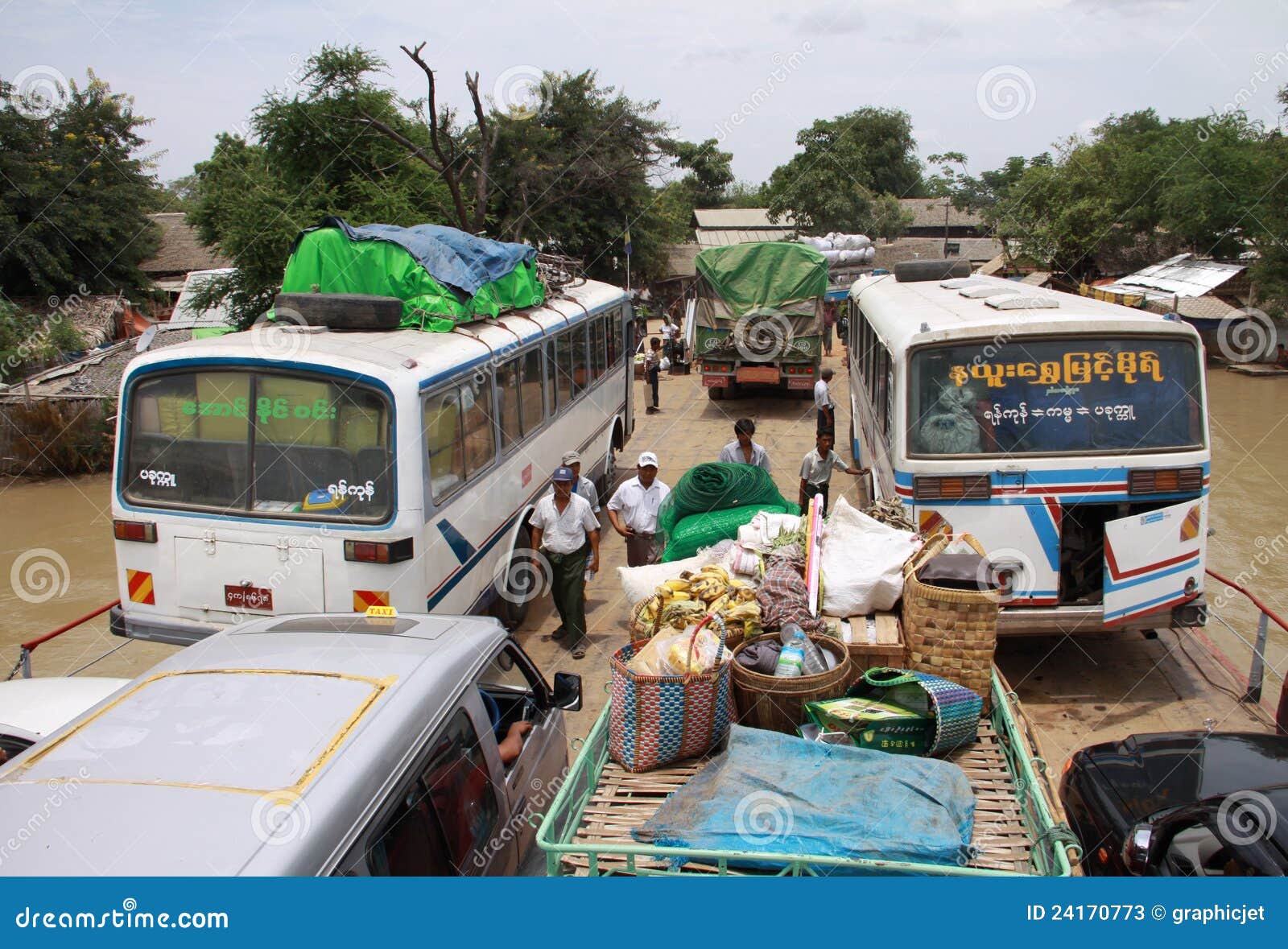 Transportation On Irrawaddy Bridge Of Myanmar Also Ayeyarwady ...