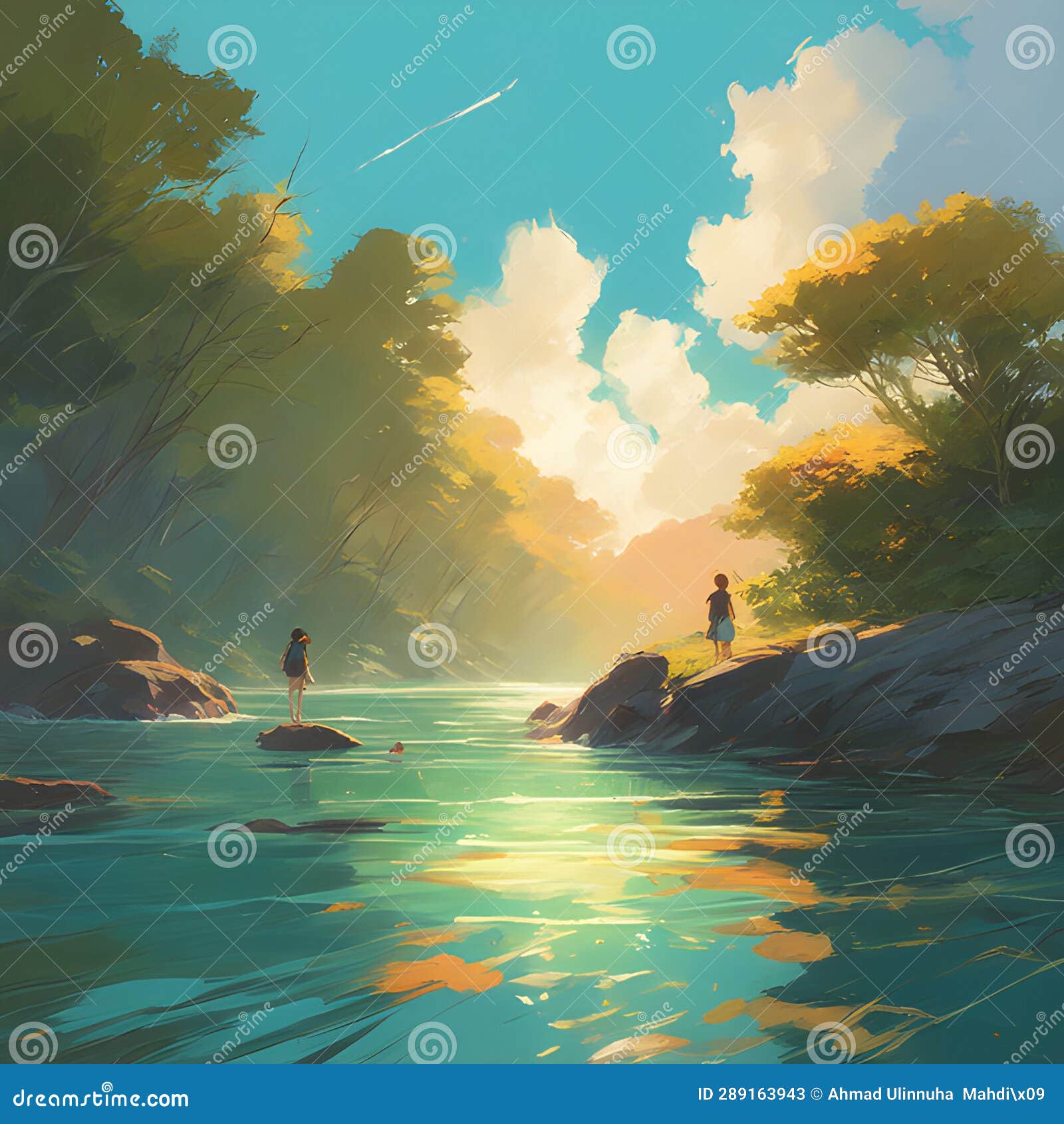 Crossing River Journey Adventure Scenery Stock Illustration ...