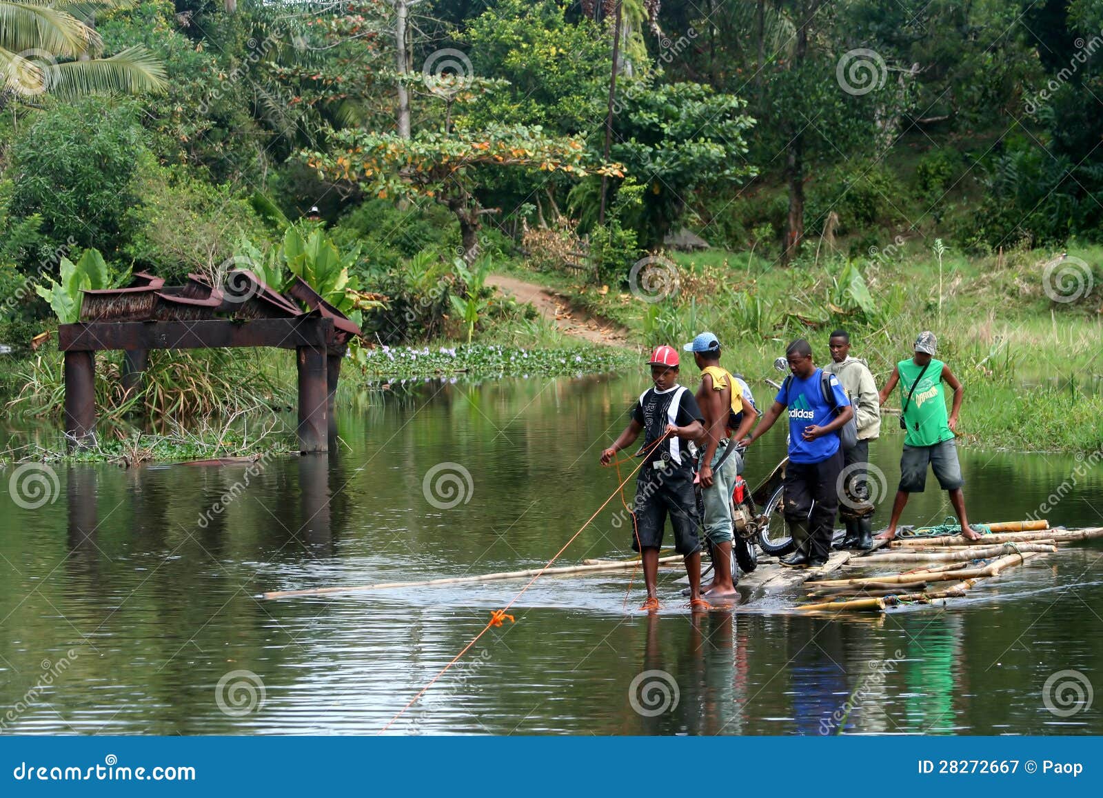 Crossing the River on a Raft Editorial Photography - Image of bike ...