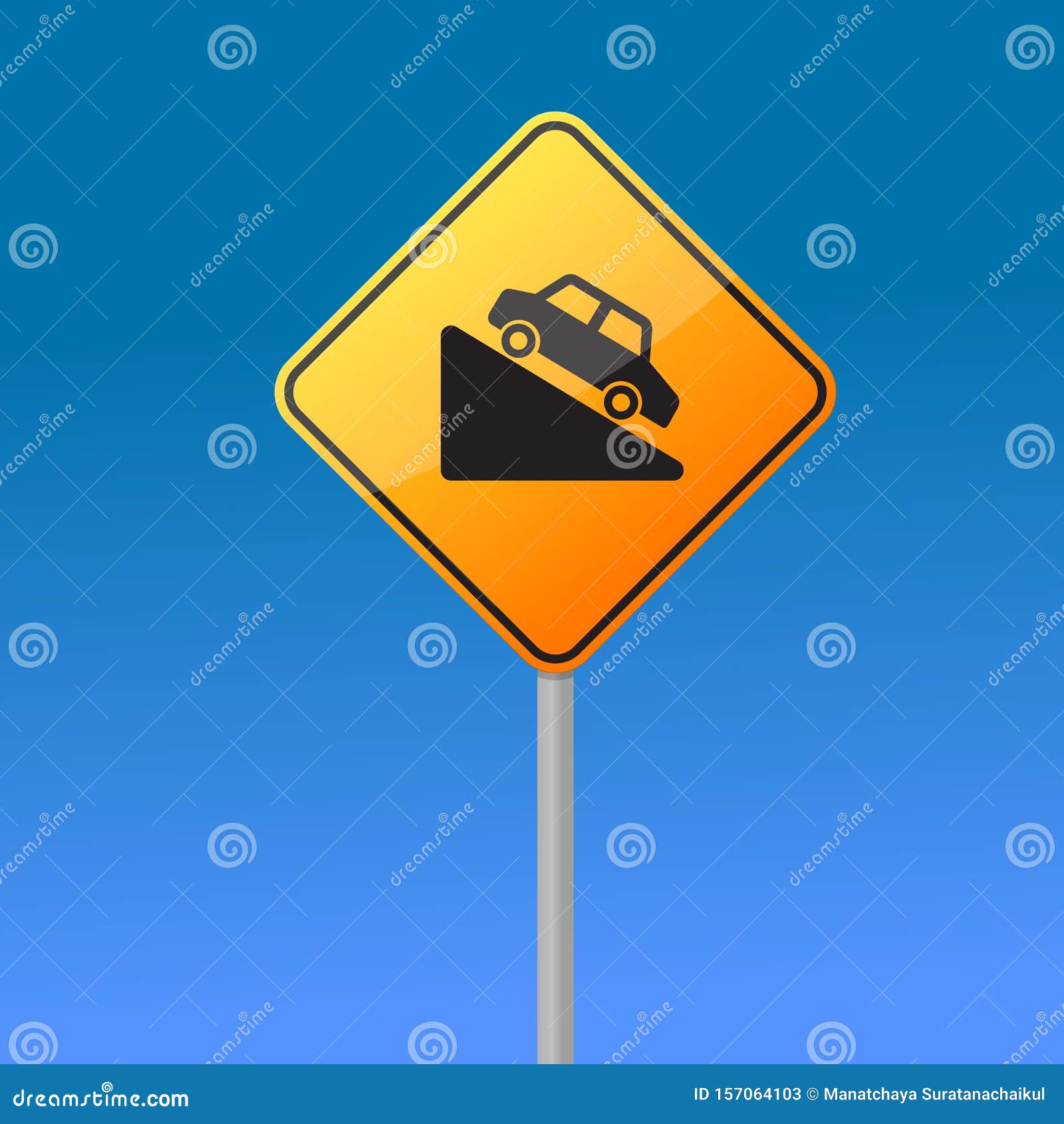Warning Steep Road Sign Slope. Stock Vector - Illustration of road ...