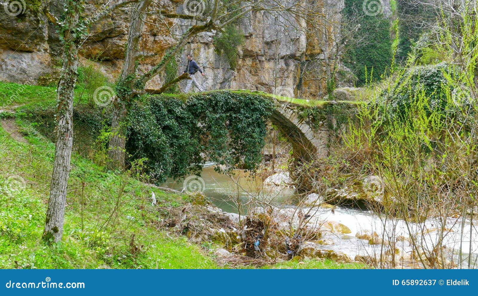 Crossover, Crossing the Ancient Medieval Stone Arch Bridge Stock Video ...