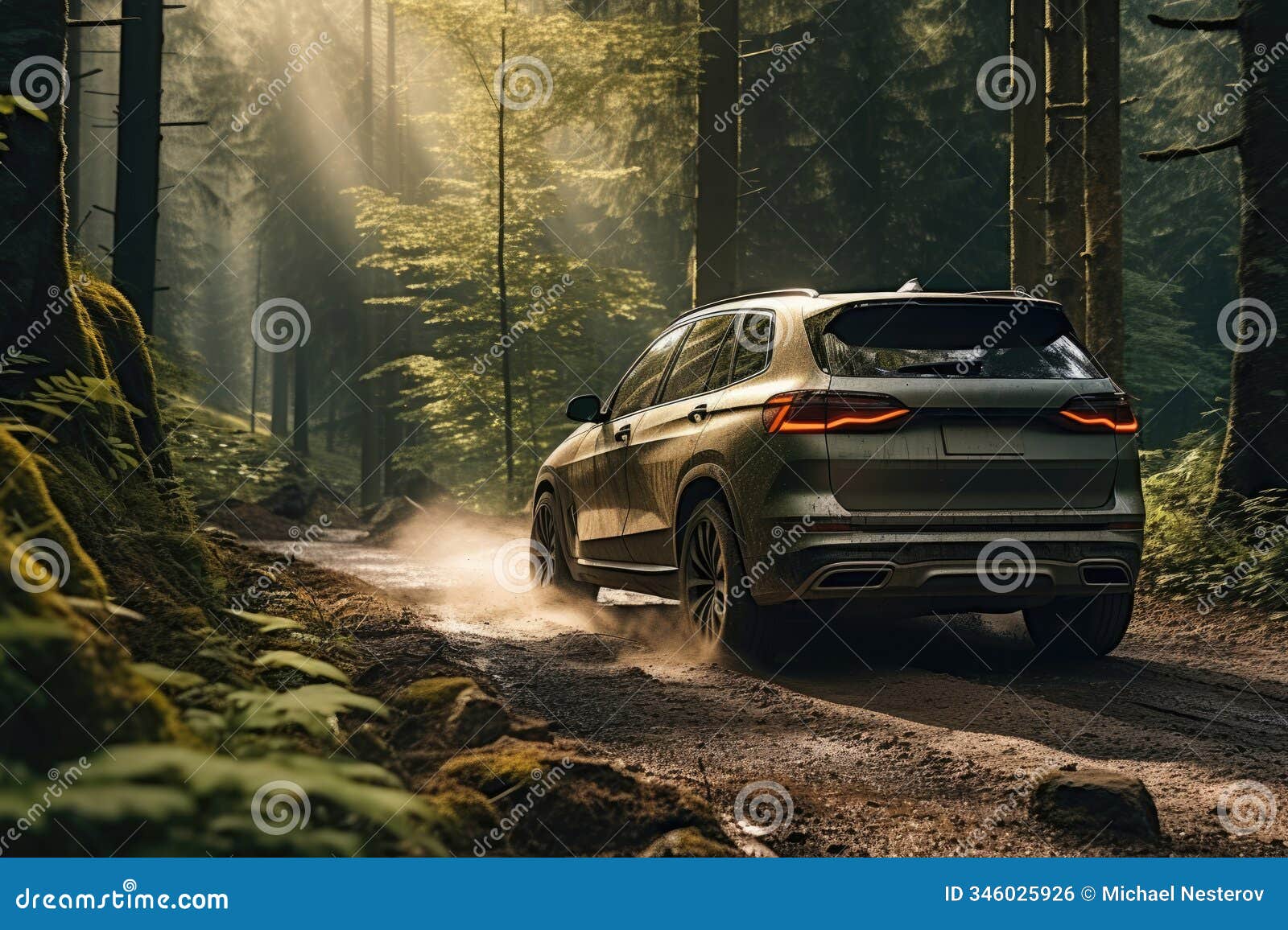 Crossover SUV Car Driving Along a Forest Road Stock Photo - Image of ...