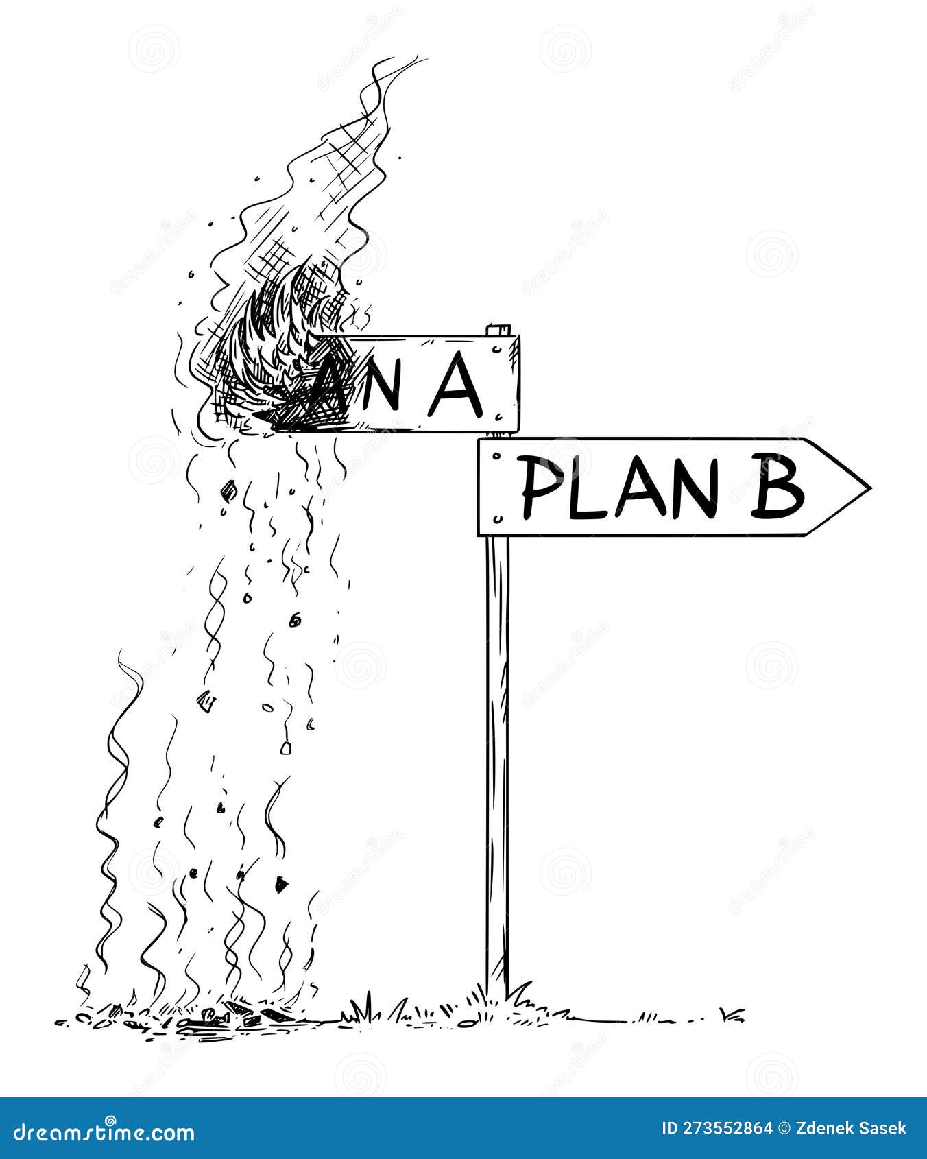 Crossroad with Road Sign, Plan a Failed, Vector Cartoon Illustration ...