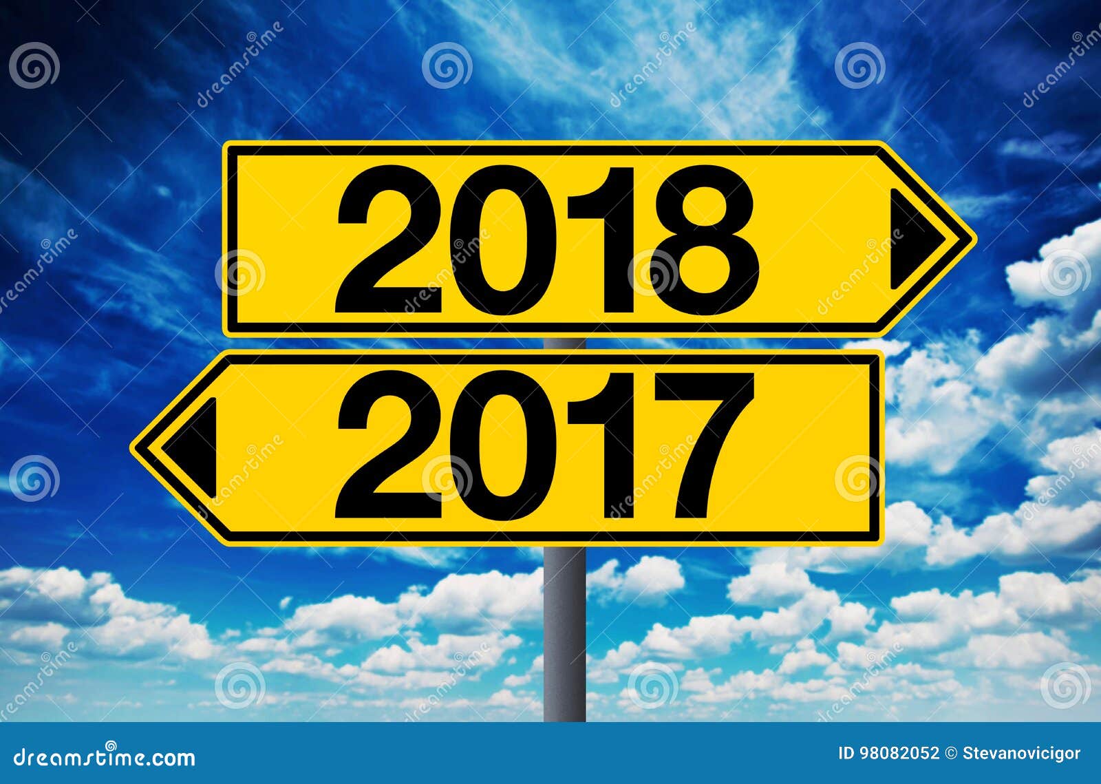 2017 and 2018 Crossroad Sign Stock Photo - Image of year, concept: 98082052