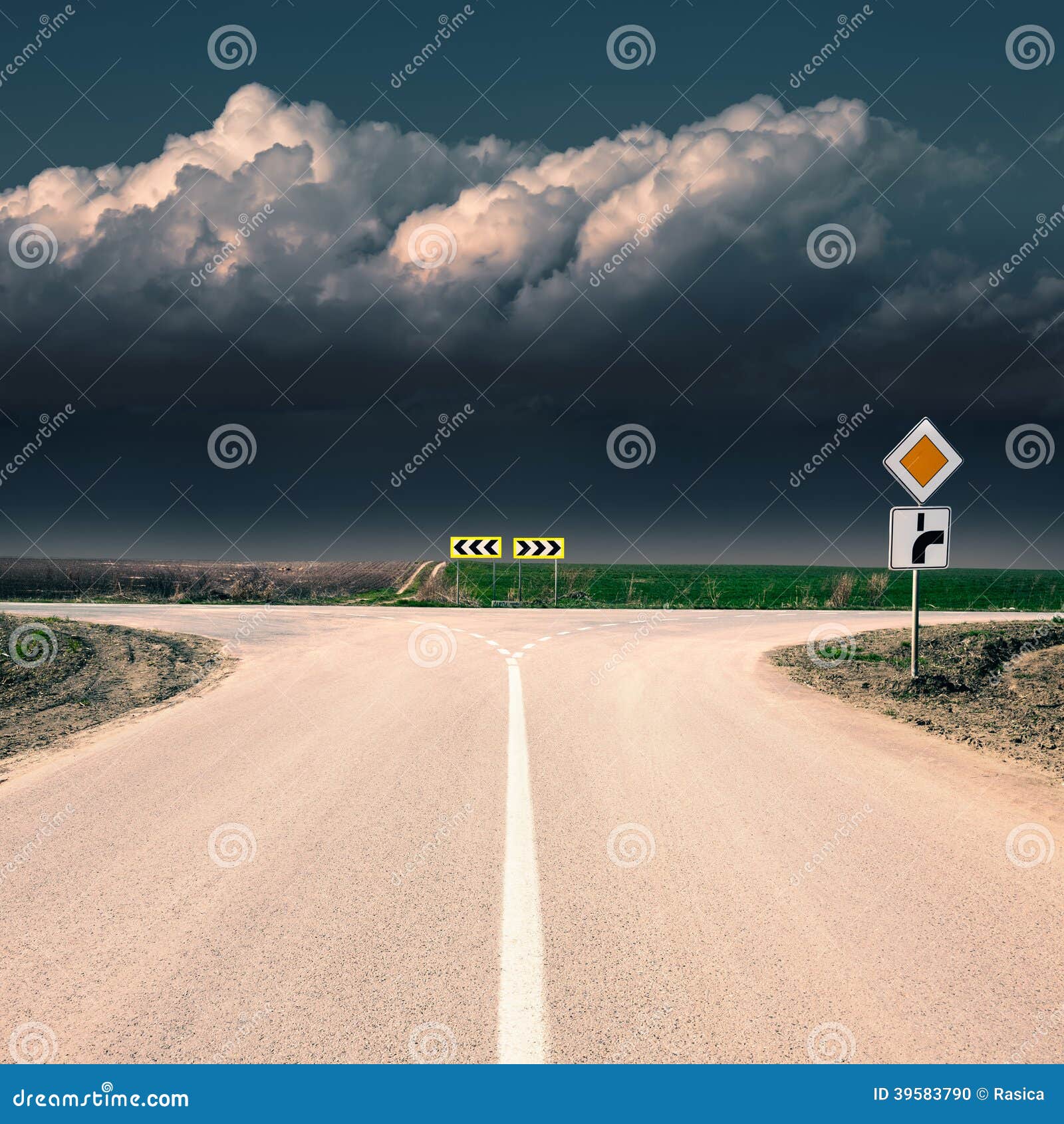 Crossroad with Signs of Priority of Passage Stock Photo - Image of ...