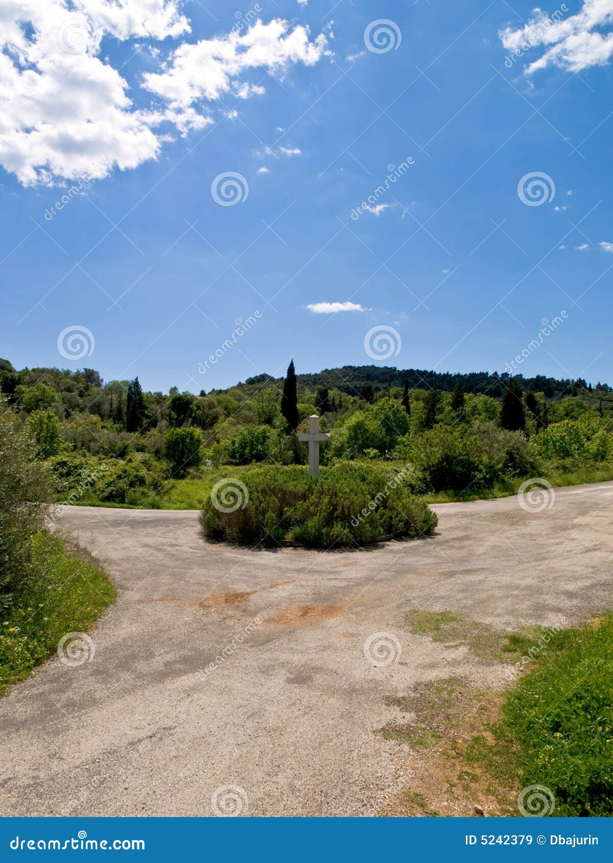 Crossroads stock image. Image of blue, grass, clouds, crossing - 5242379