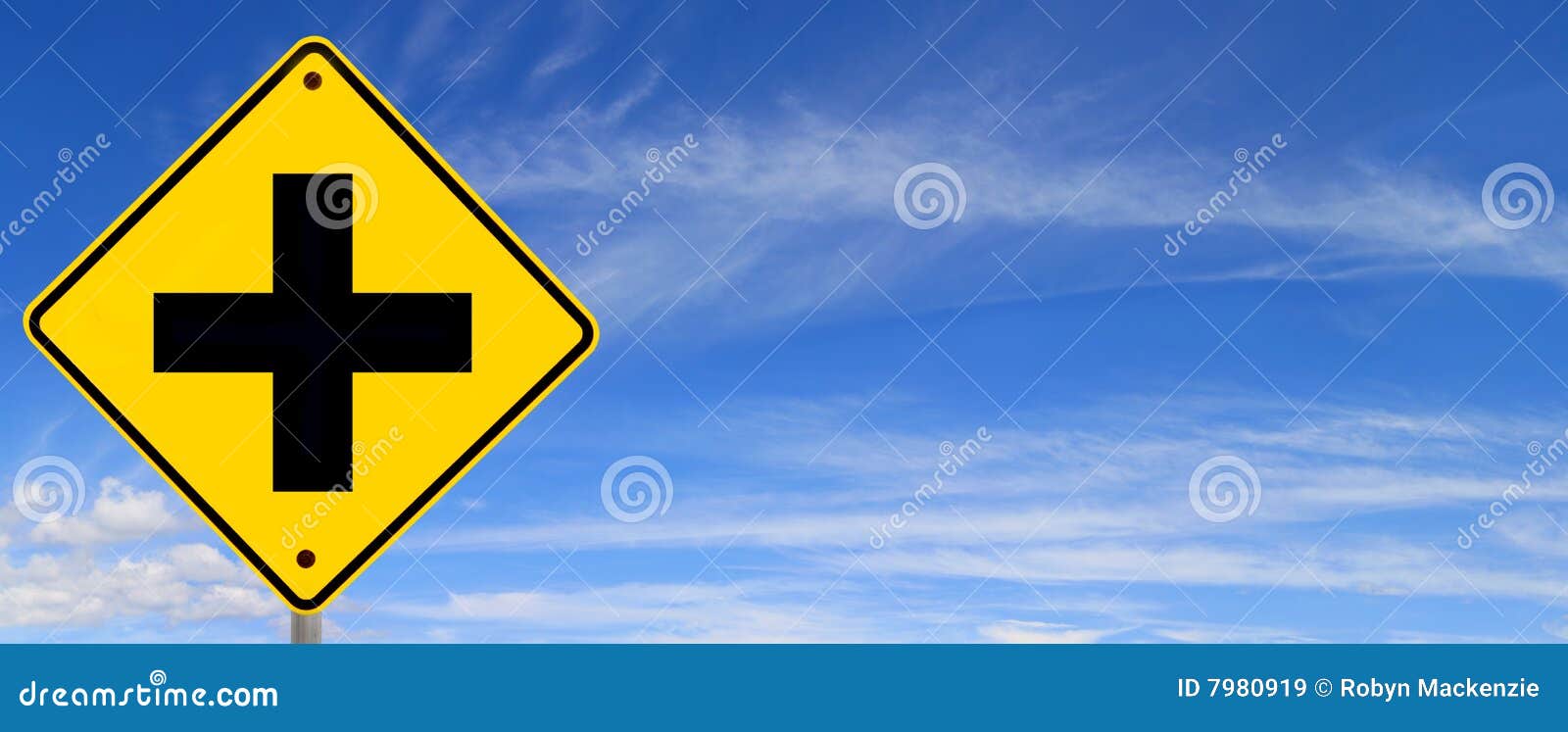 Crossroads Warning Main Road Sign With Pole Post, Left Hand Exit ...